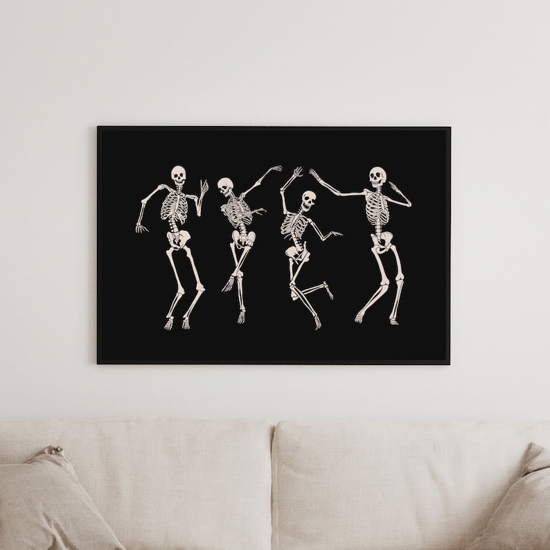 Ancing Skeletons Print, Funny Halloween Printable Wall Art, Halloween ...