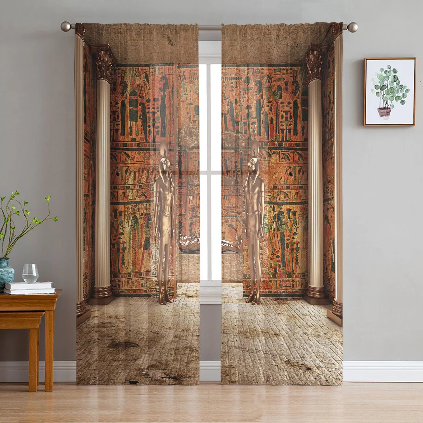 Ancit Egypt Hieroglyphs Retro Style Tulle Curtains for Bedroom Modern Voile Curtains Home ration ...