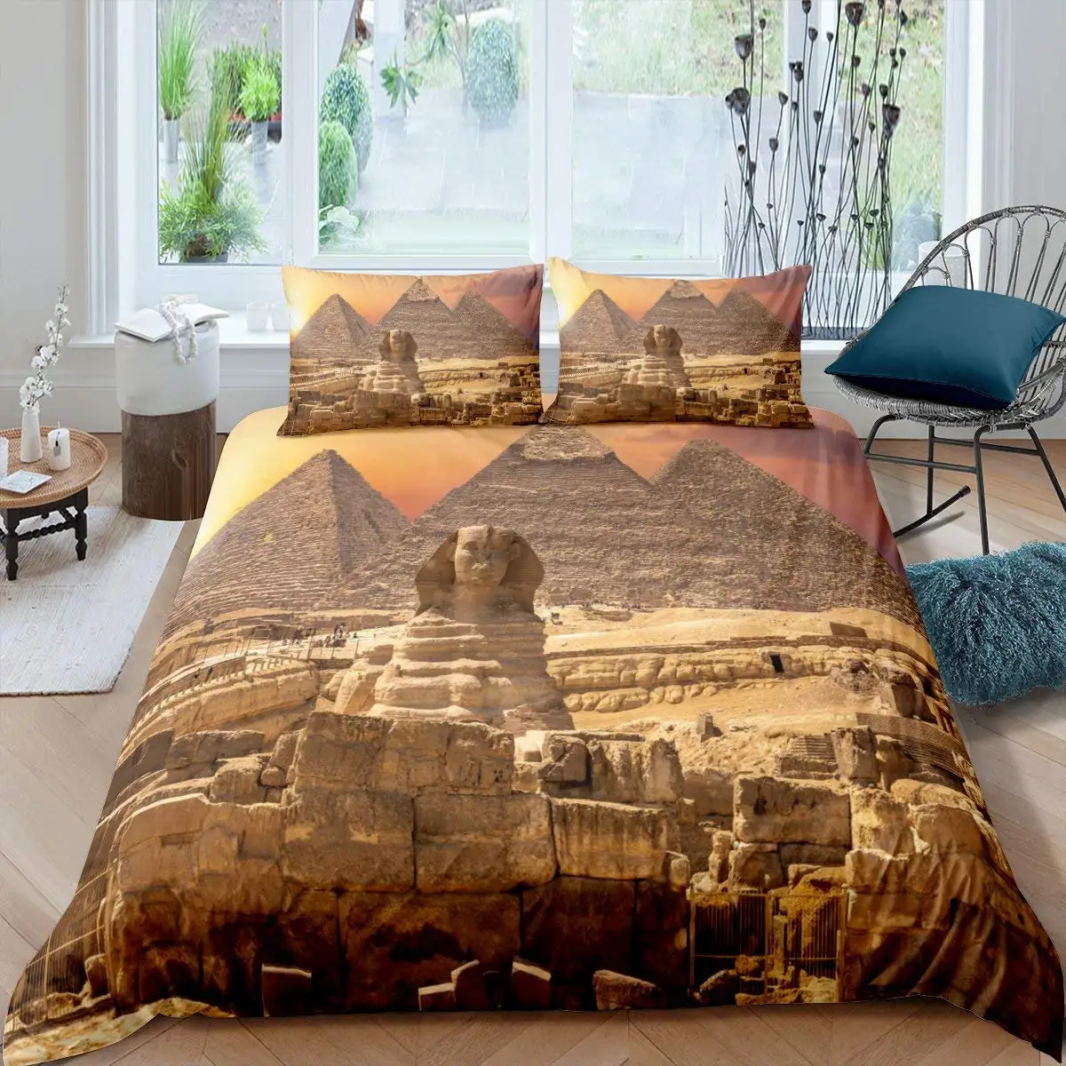 Ancit Egyptian Pyramids Bedding Set Classical Architecture Duvet Cover Bedclothe - Walmart.com