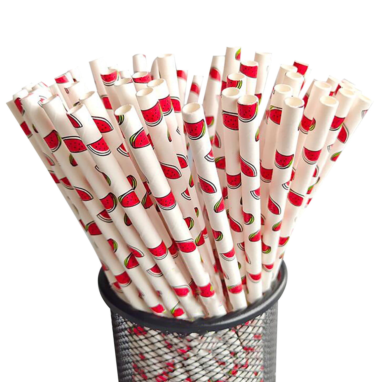 Anckoeil 100PCS Disposable Kraft Paper Straw Cool Summer Fruit Pattern ...