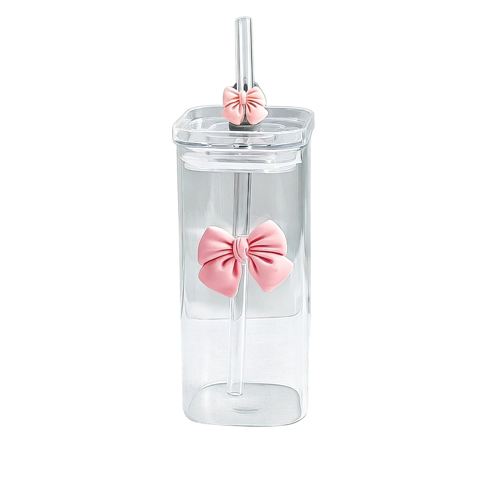 Anckoeil 13.5 fl oz Glass Water Cup with Lid, Straw & Decorations, for ...