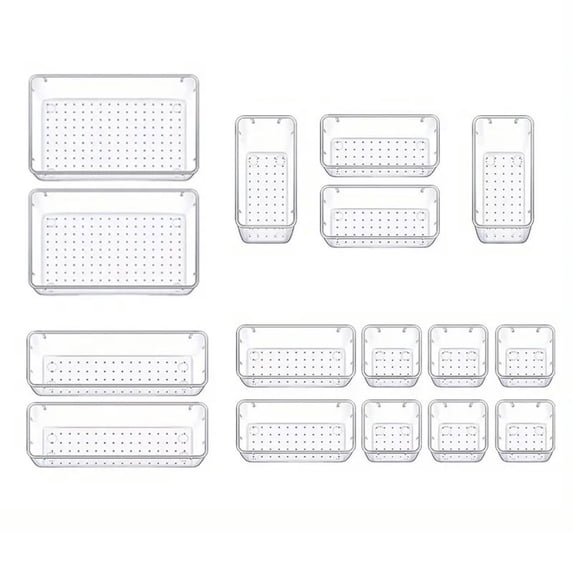 Anckoeil 16 Pcs Drawer Organizer Storage Boxes, 4 Sizes Clear ...