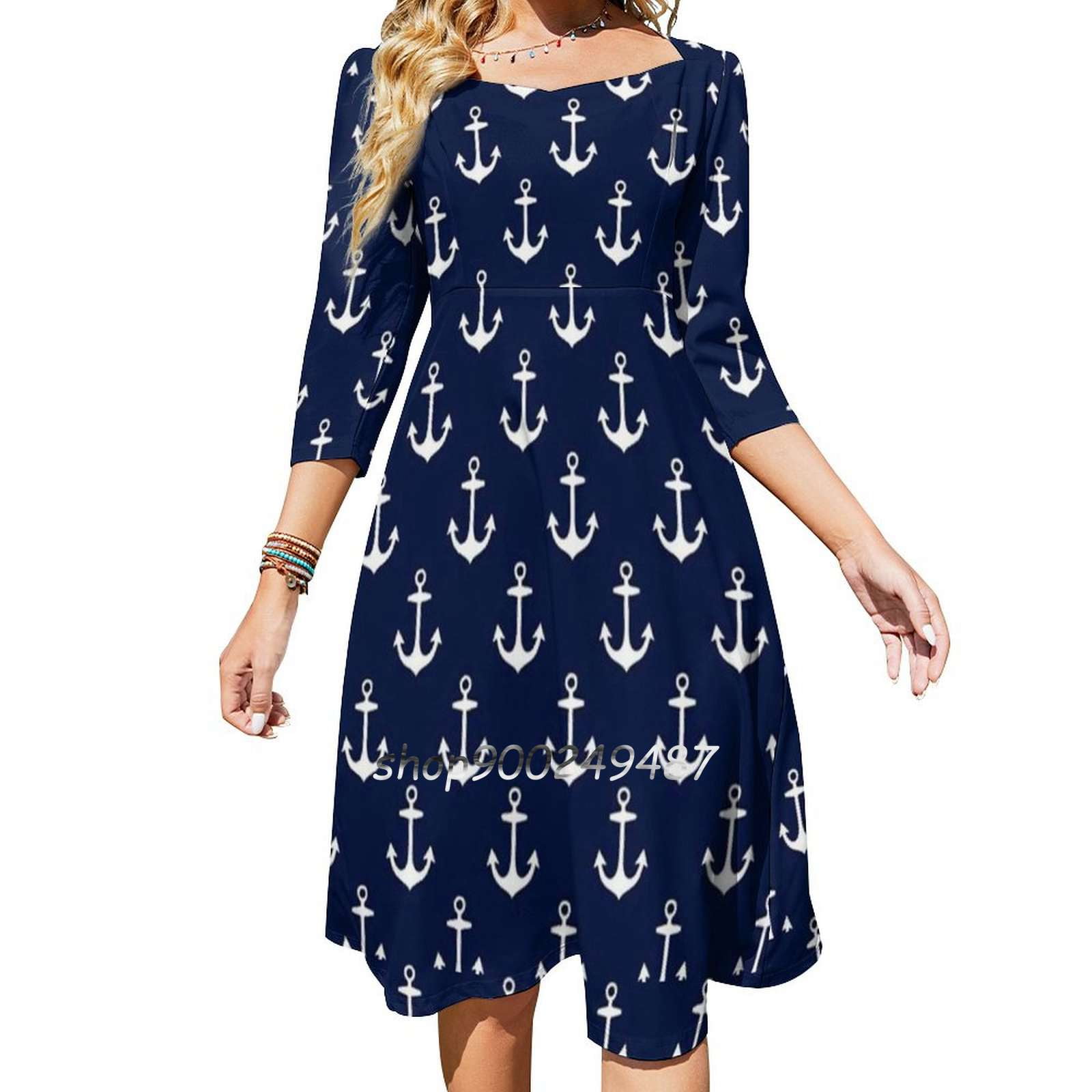 Anclas / Anchors Sweetheart Knot Flared Dress Fashion Design Large Size ...