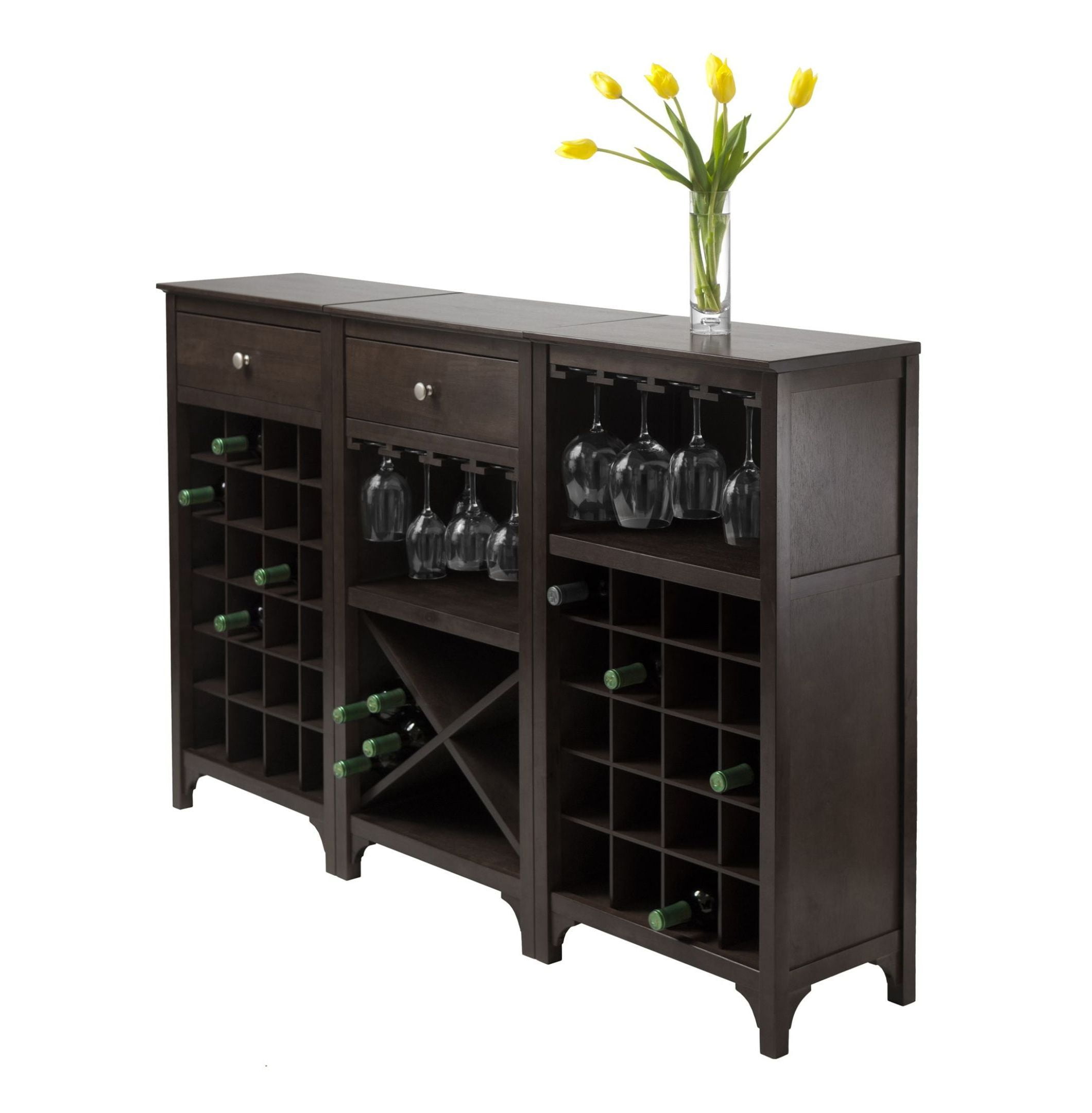 Ancona Modular Wine Cabinet Set - 3 Piece Walnut Finish - Wine Rack ...