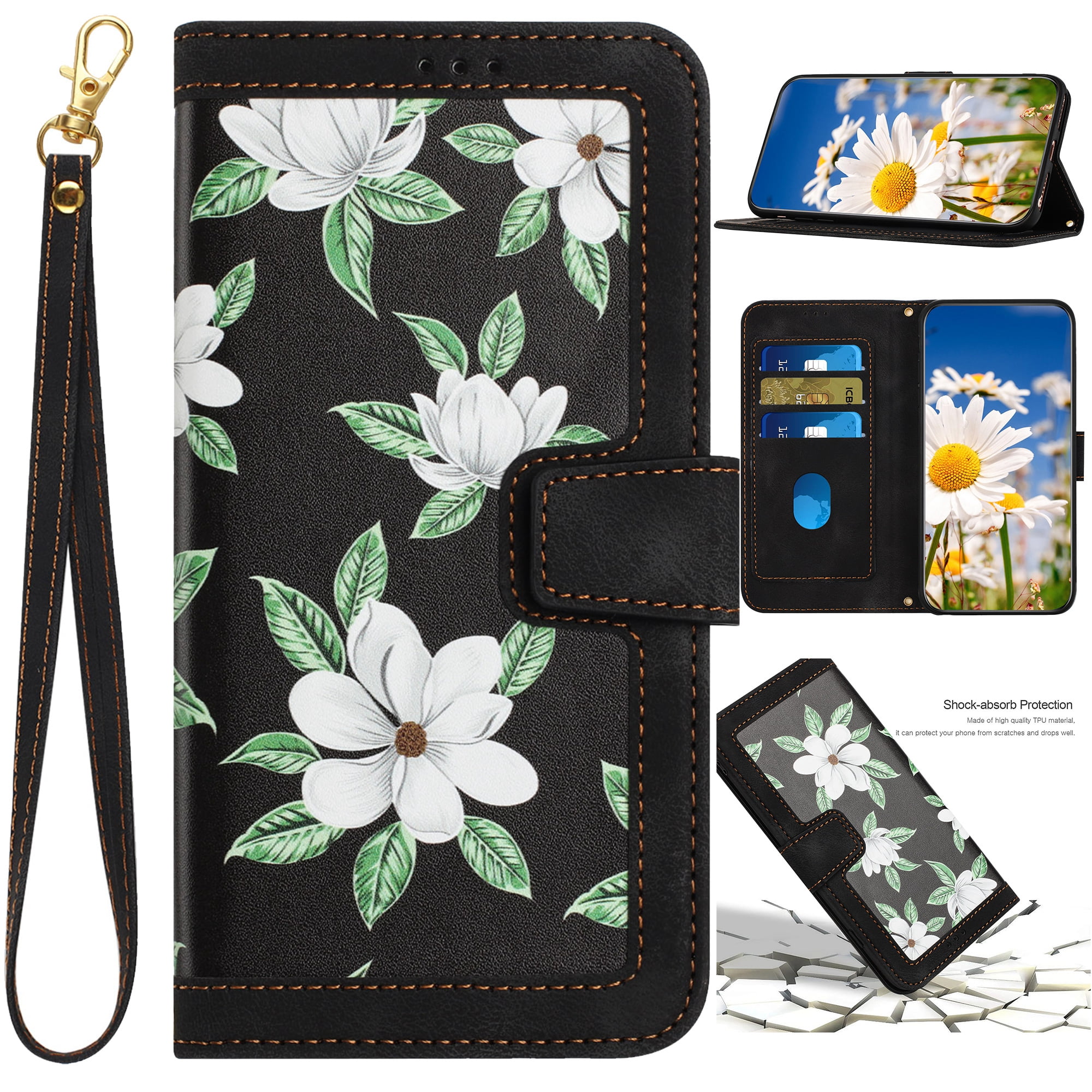 Ancove for iPhone 12 Pro Max Wallet Case with Strap,Flower Pattern PU ...