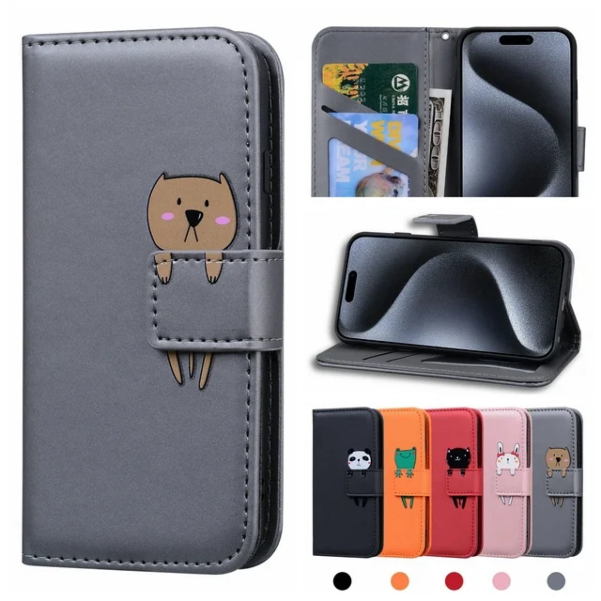 Ancove for iPhone 15 Pro Max Wallet Case,Cartoon Animals PU Leather ...