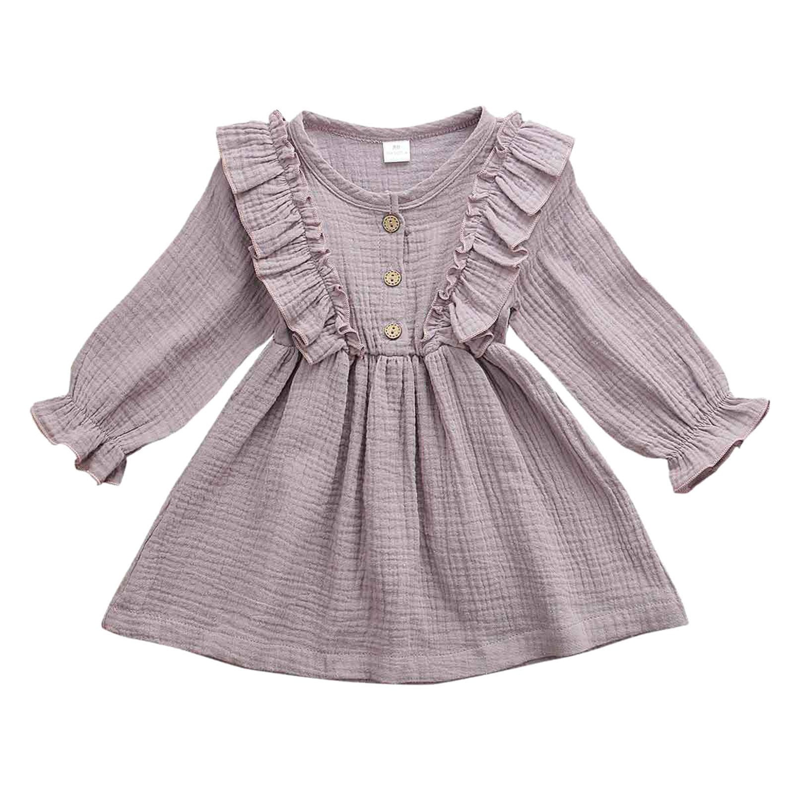 And Fall Girls Ruffle Dress Color Pleated Style Casual Party Elegant ...