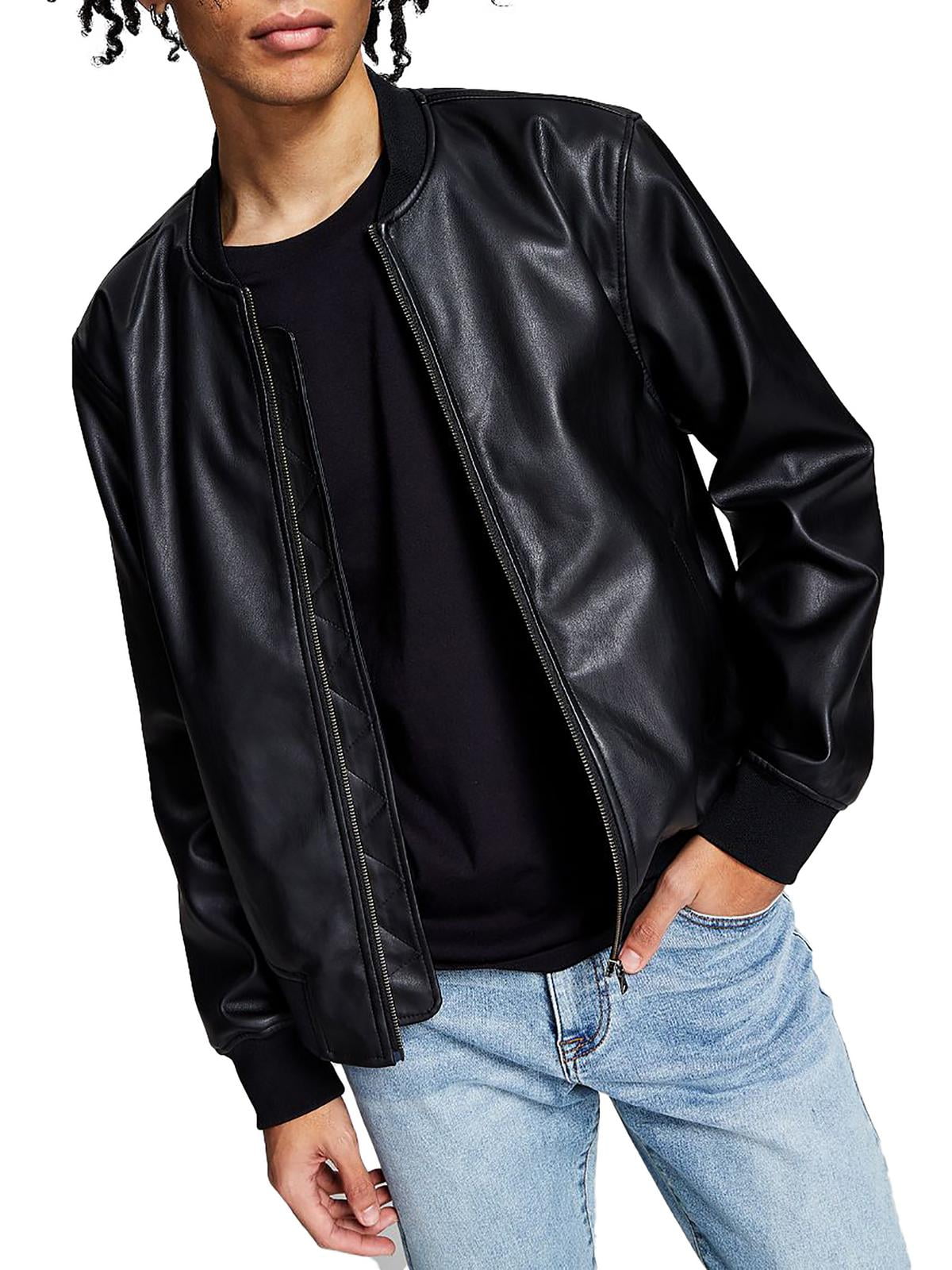 And Now This Mens Faux Leather Short Bomber Jacket - Walmart.com
