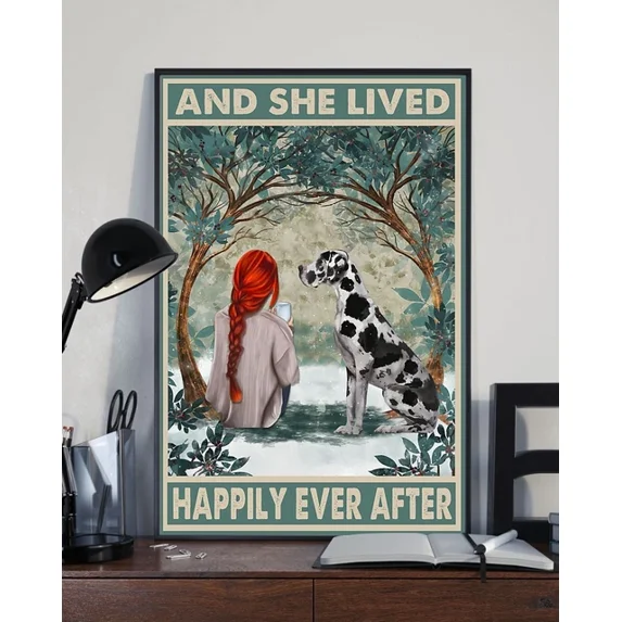 And She Lived Happily Ever After Great Dane Red Hair Girl Dog Poster ...