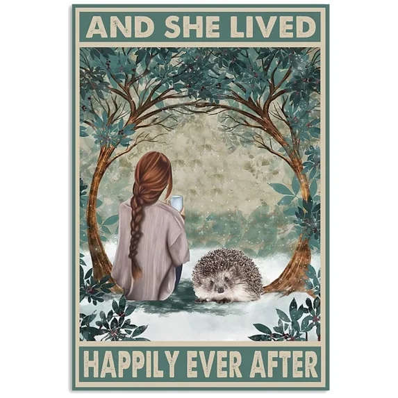 And She Lived Happily Ever After Hedgehog Home Decor Vintage Art Print ...