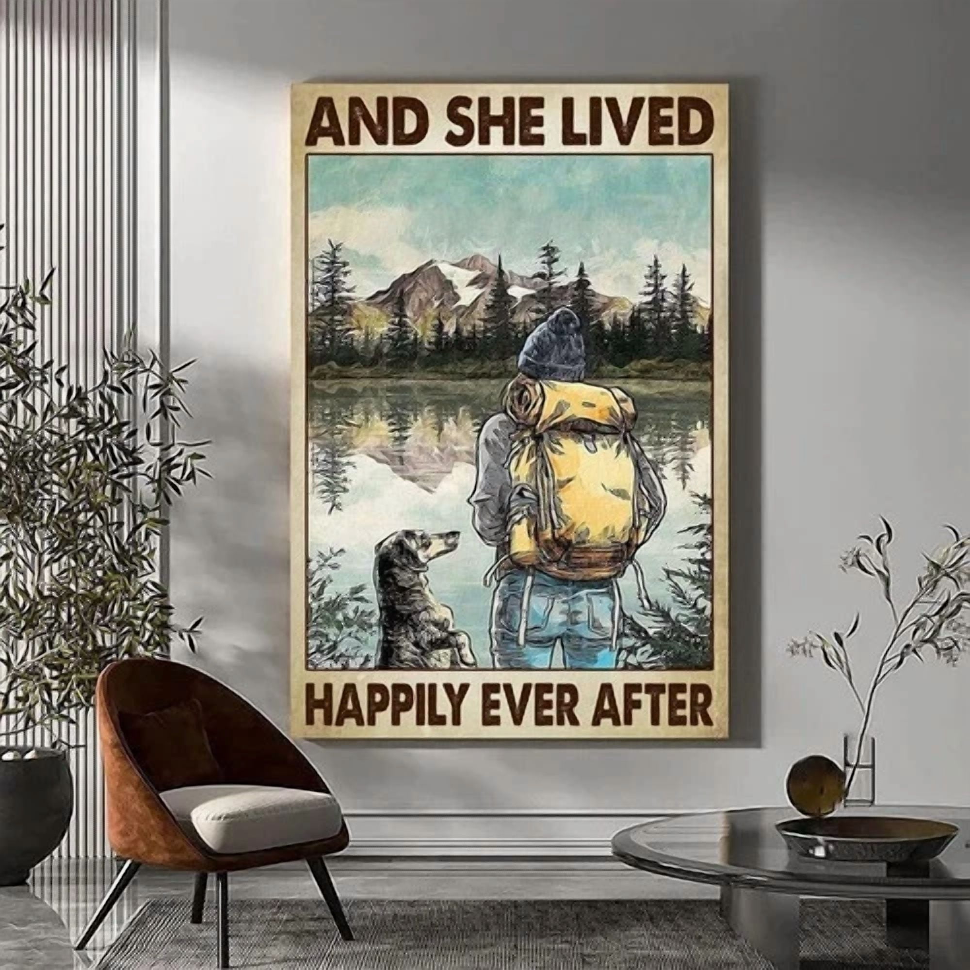 And She Lived Happily Ever After Poster Wall Art- Girl And Dog Hiking ...