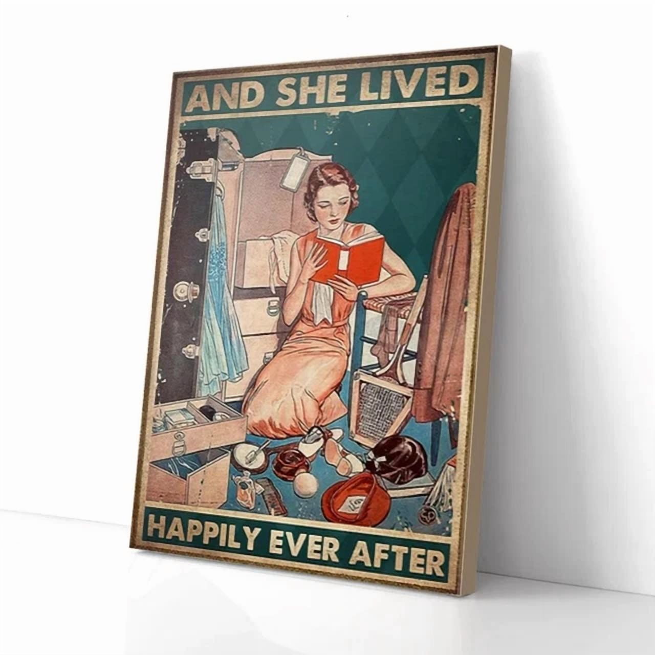 And She Lived Happily Ever After Retro Girl Reading Book Wall Art Home ...