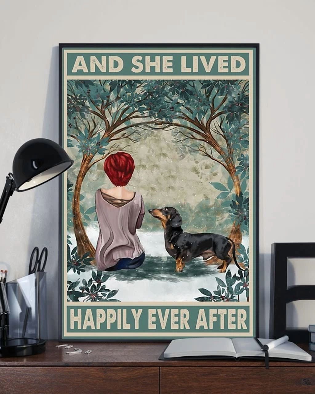And She Lived Happily Every After Red Hair Girl Dachshund Dog Poster ...