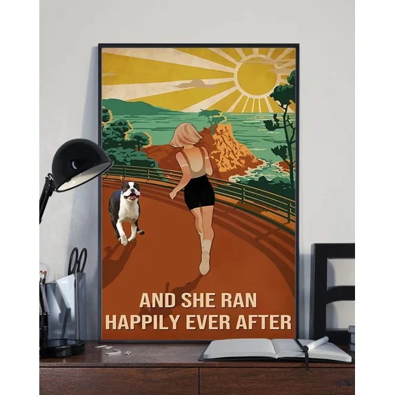 And She Ran Happily Ever After Boston Terrier Dog Poster Wall Art ...