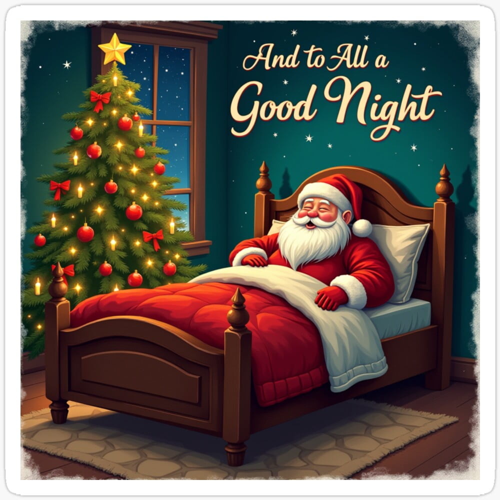 And To All A Good Night - Santa Claus Christmas Art Sticker Phone Decal ...