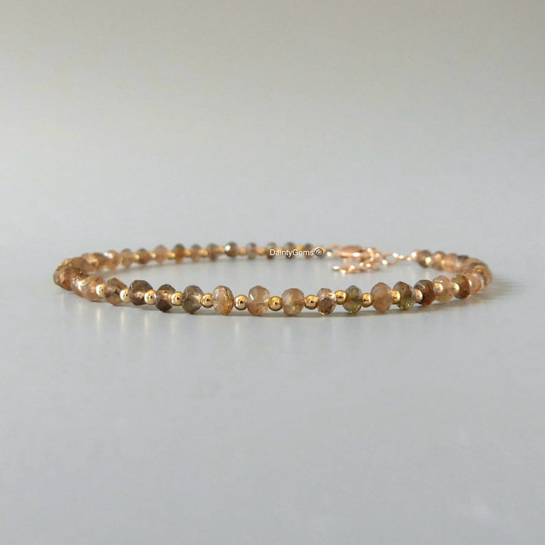 Andalusite 3mm Round Shape Faceted Cut Beads 7 inch Gold Plated Clasp ...