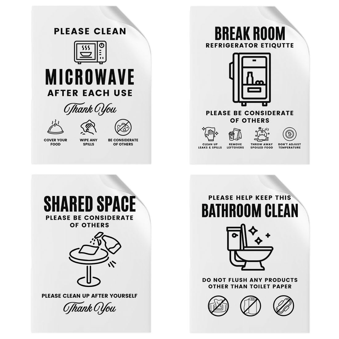 Andaz Press 4 Pack 4x5 Bathroom and Kitchen Sign Break Room Essentials ...