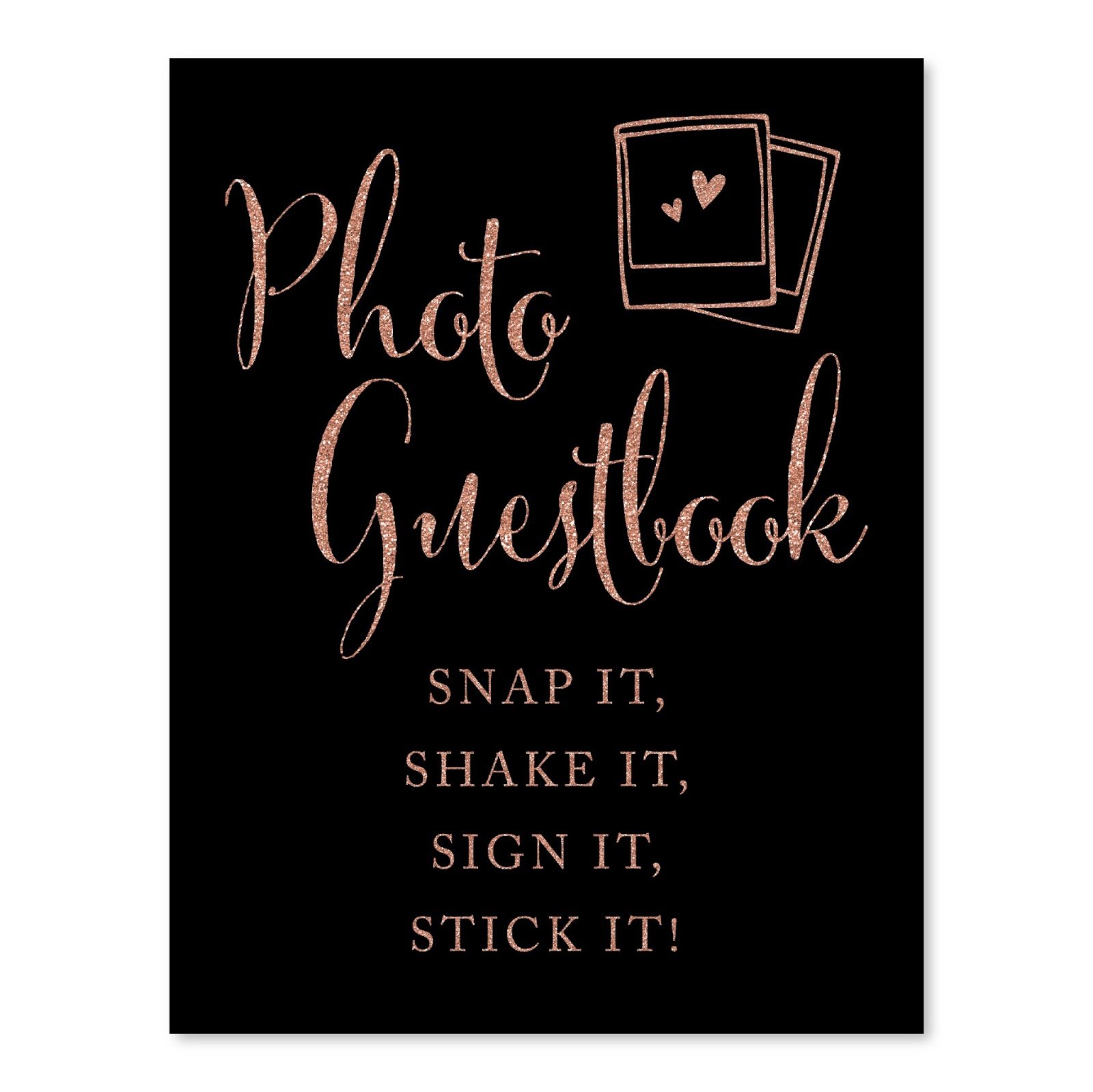 Andaz Press Wedding Party STF9 Signs, Faux Rose Gold Glitter on Black, 8.5x11-inch, Photo ...