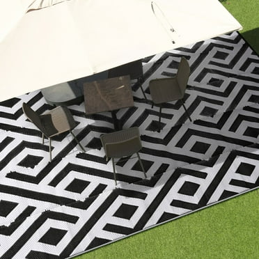 SIXHOME Outdoor Rug with LED Strip Lights 9'x12' Waterproof Reversible ...