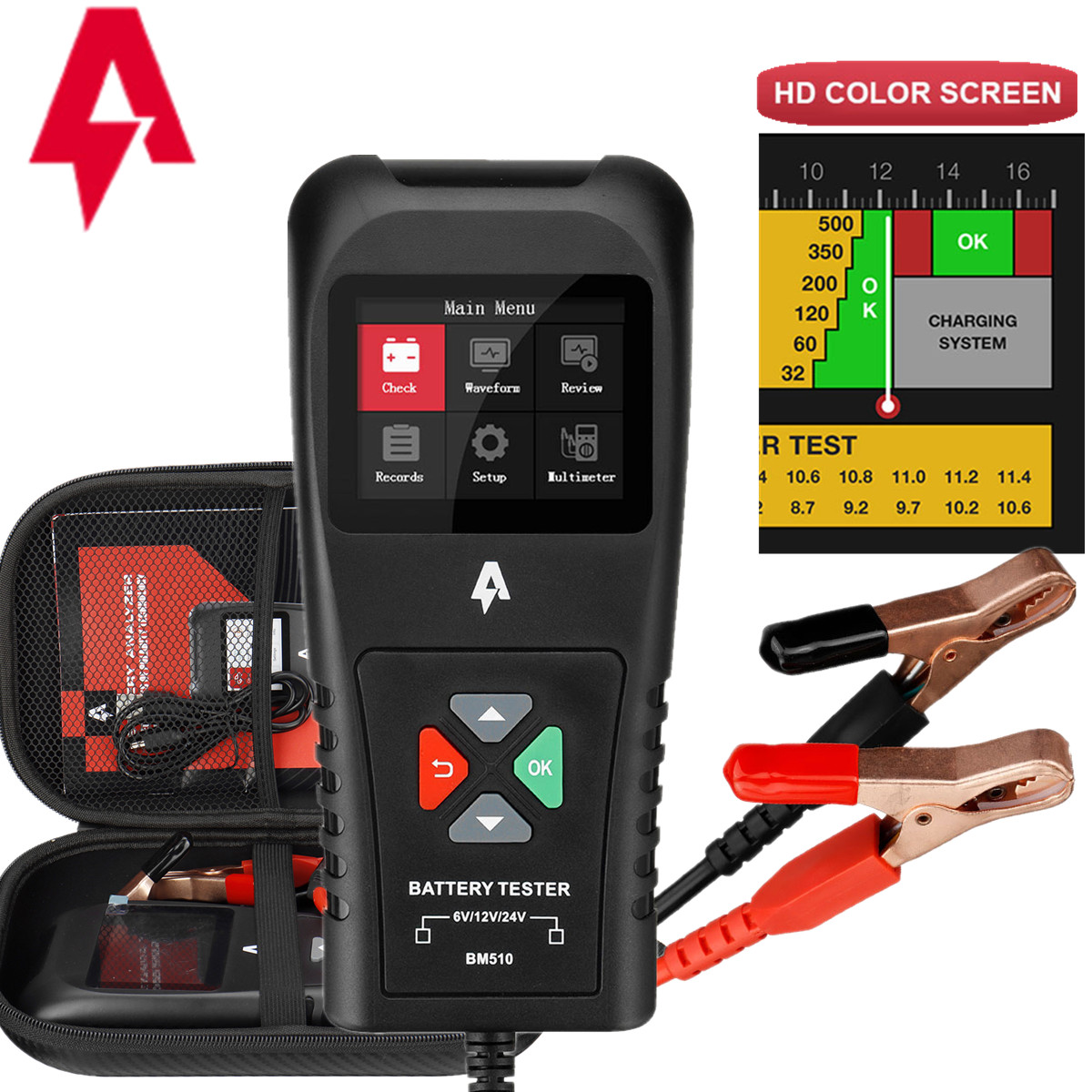 Andeman BM510 Car Battery Tester, 6/12/24V Auto Test Scan Tool Digital ...