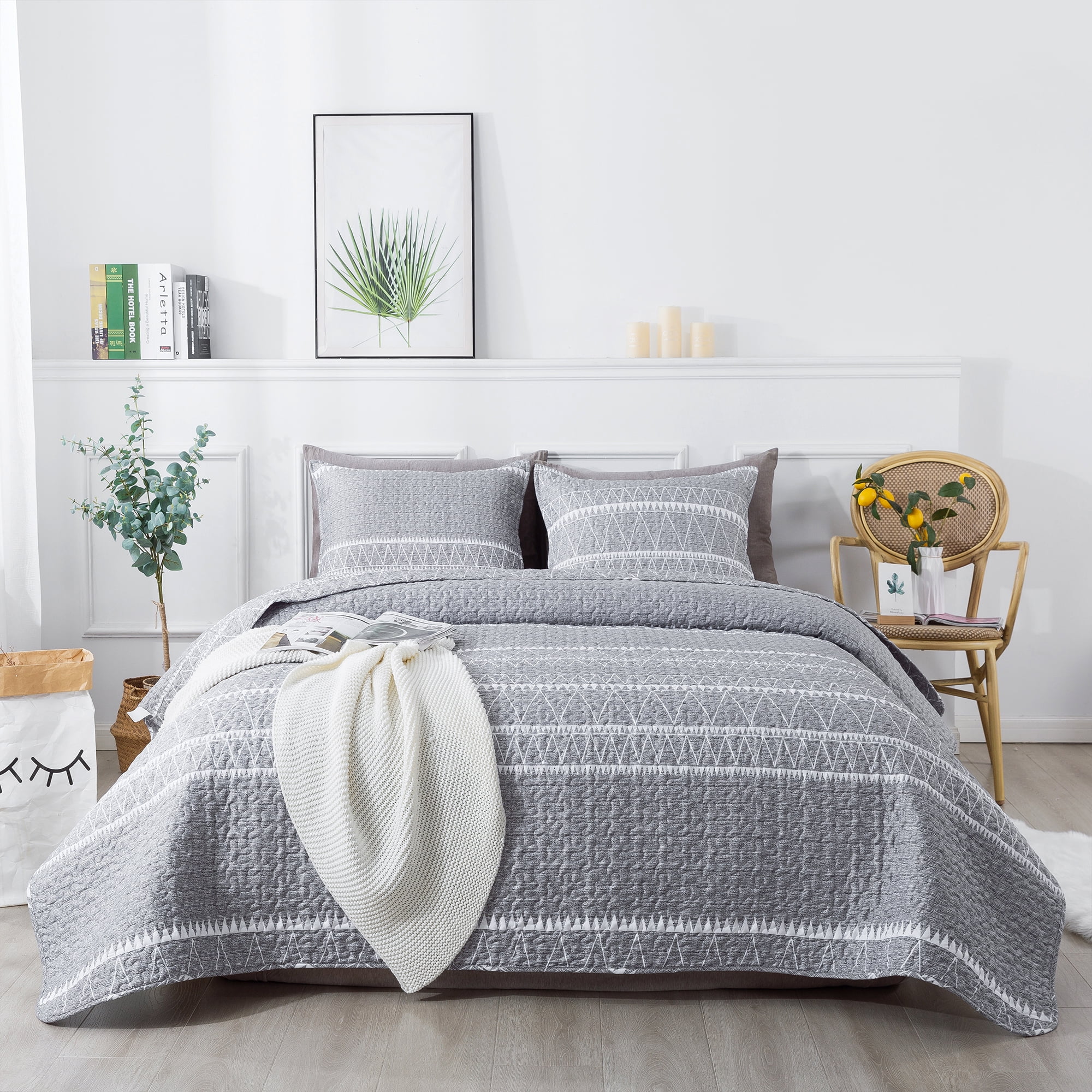 Andency California King Quilt Sets Grey, 3 Pieces Soft Lightweight ...
