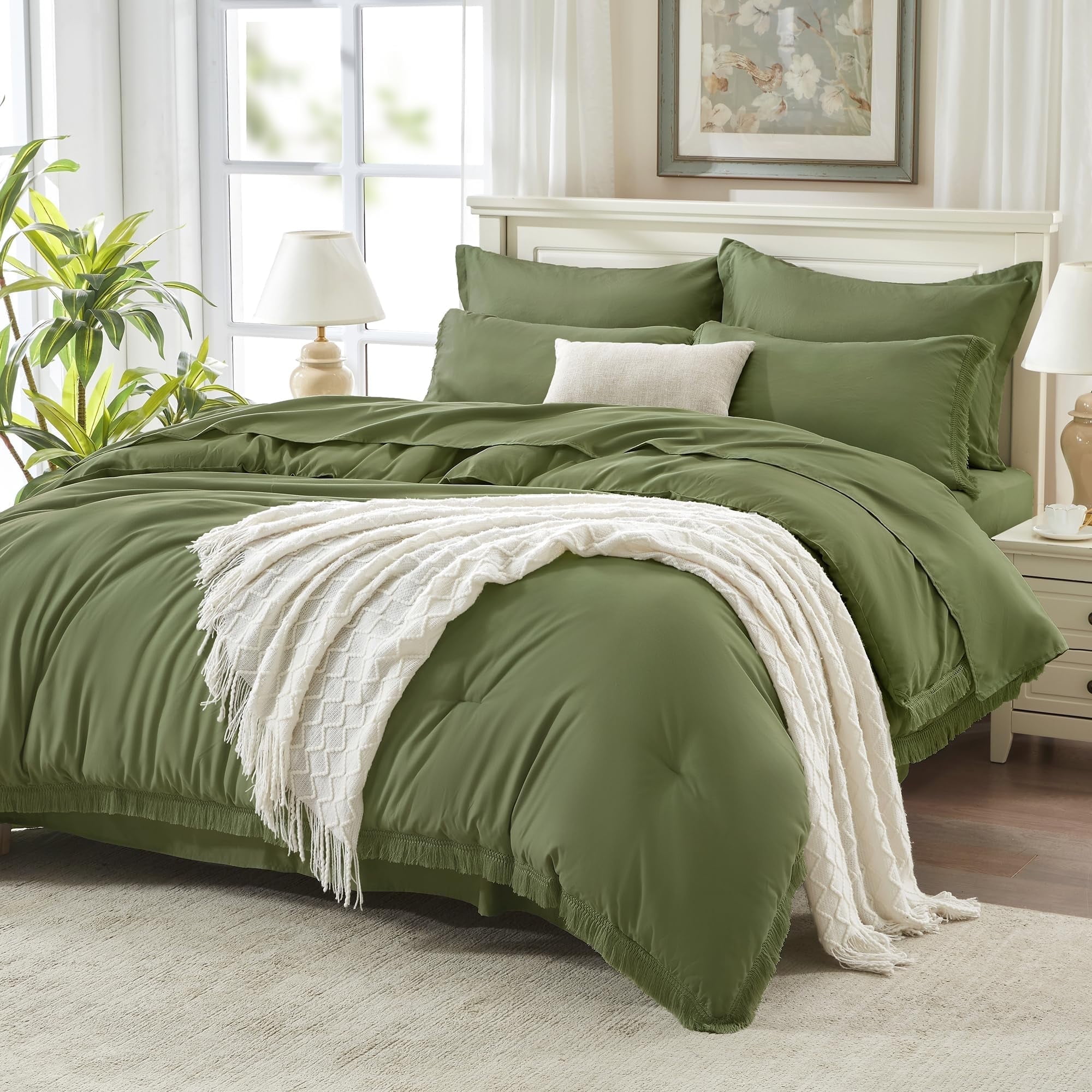 Andency King Size Comforter Set Olive Green, 7 Piece Bedding Set for ...