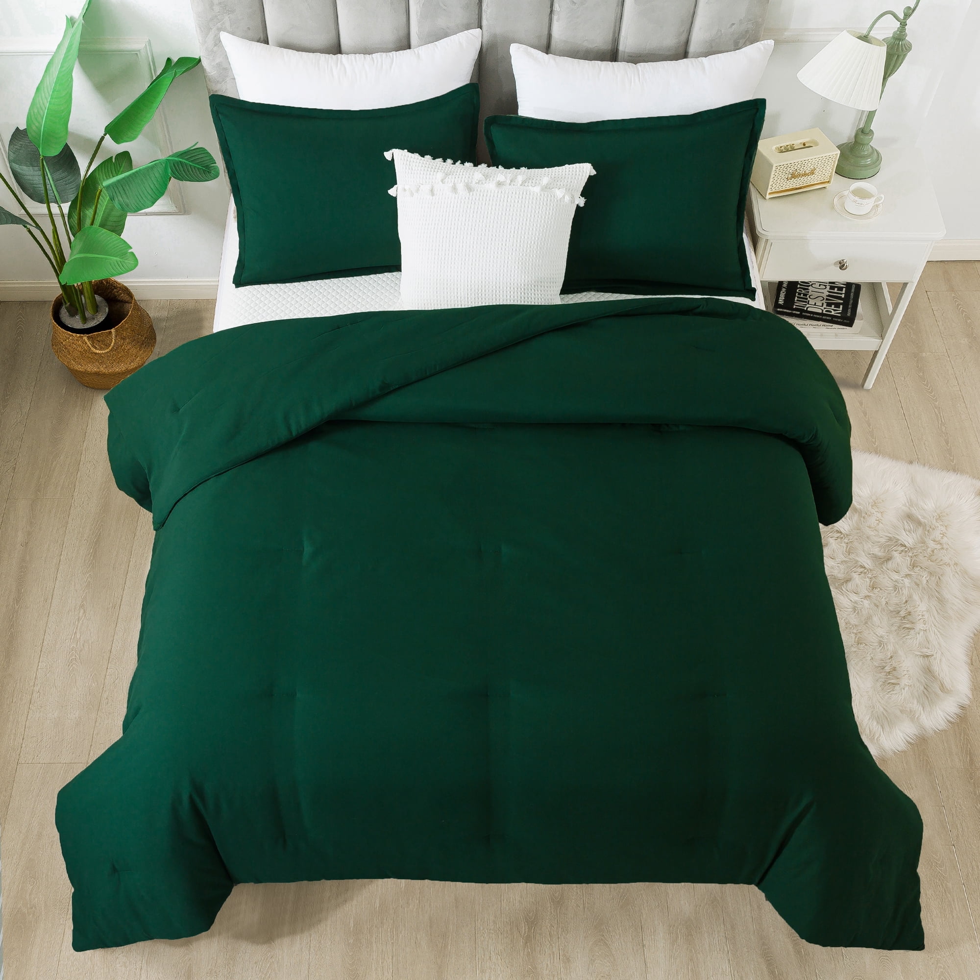 ANGENIA King Size Comforter Sets Dark Emerald Green, 3 Pieces Soft ...