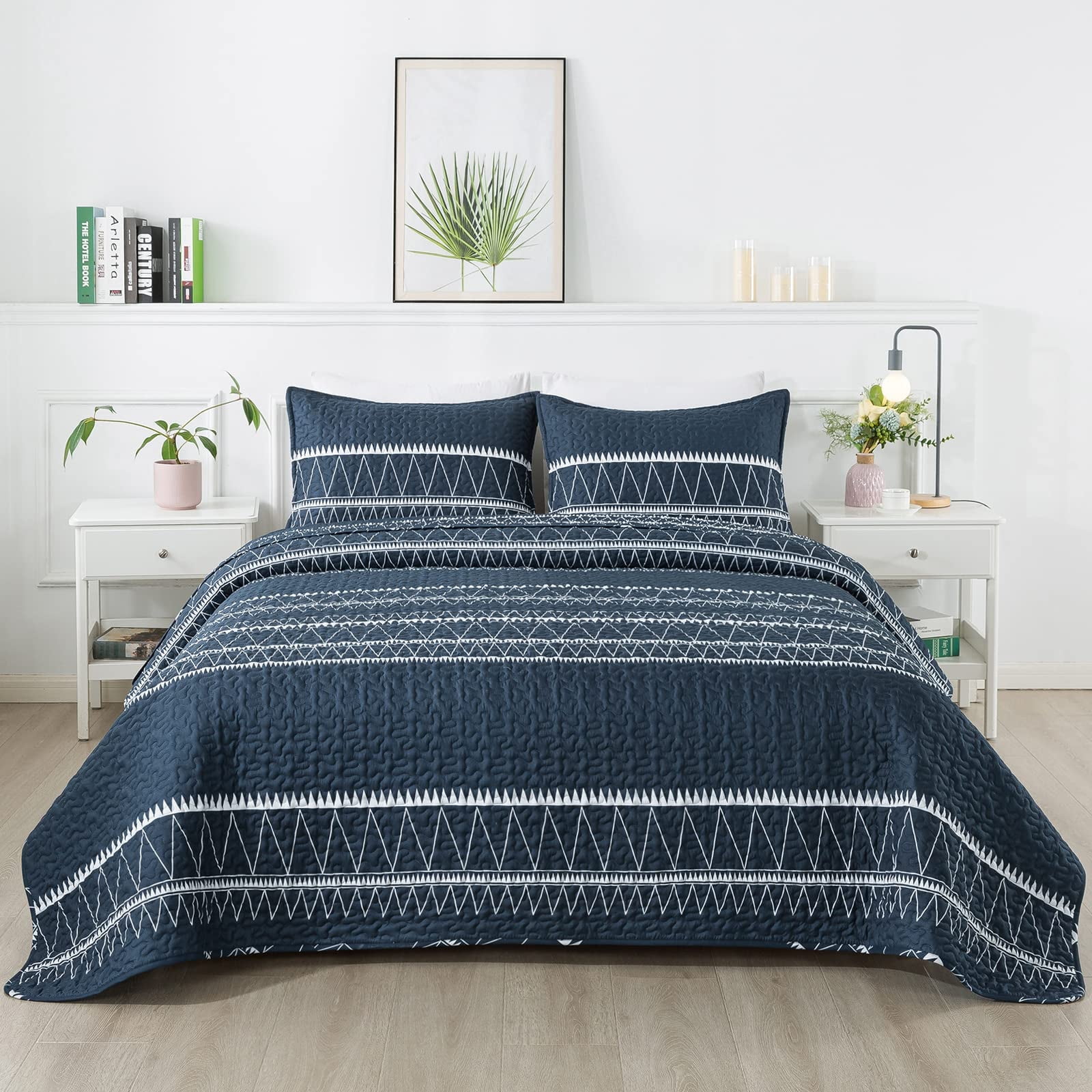 Andency King Size Quilts Navy Blue, 3 Pieces Boho Striped Bedspreads ...