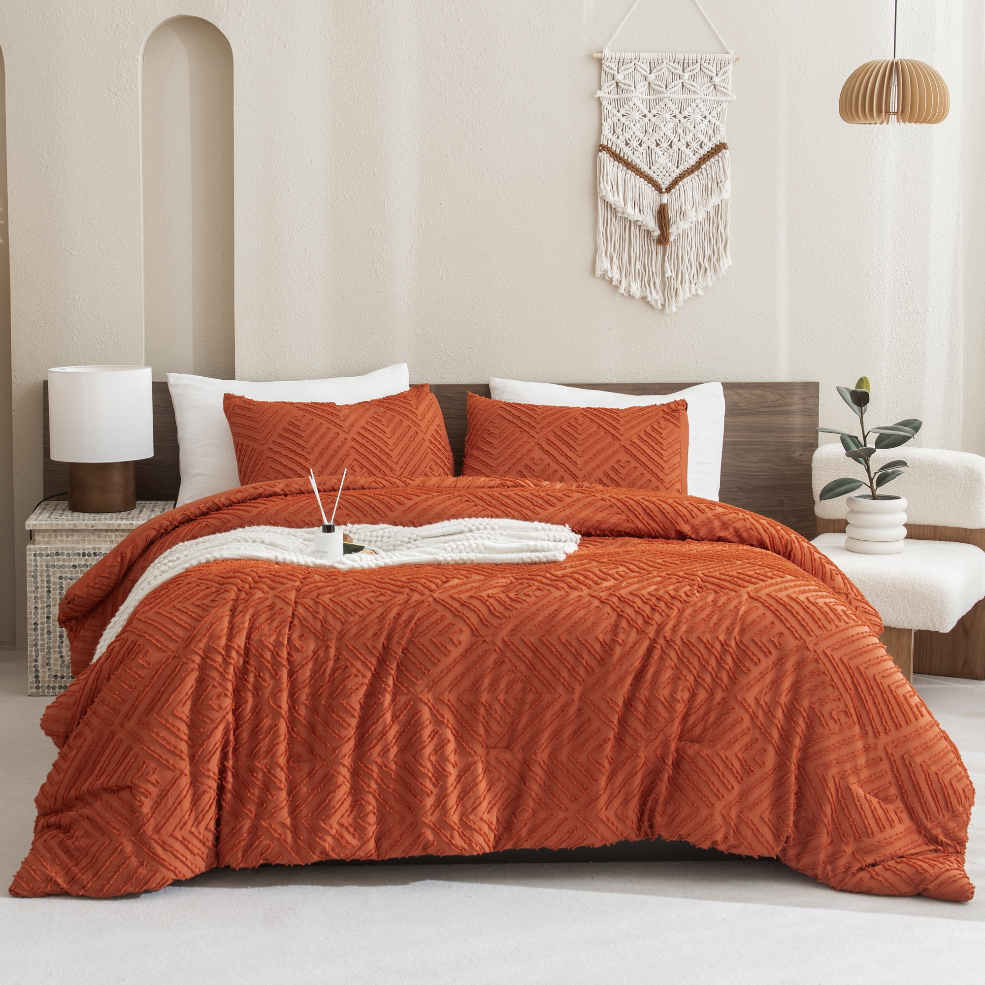 ANGENIA Queen Size Comforter Set Burnt Orange, 3 Pieces Terracotta Fall ...