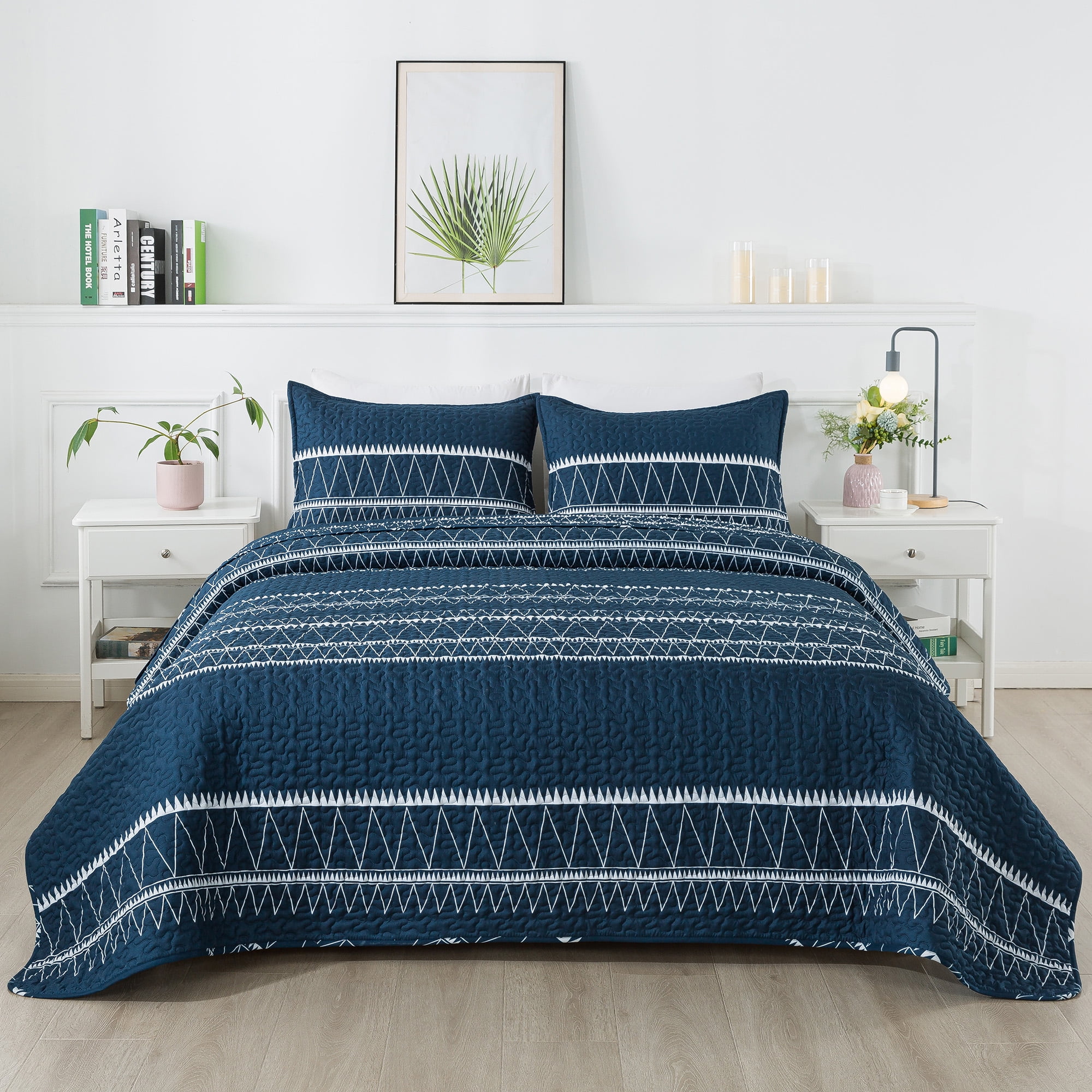 Andency Queen Quilt Bedding Sets Navy Blue, 3 Pieces Soft Lightweight ...