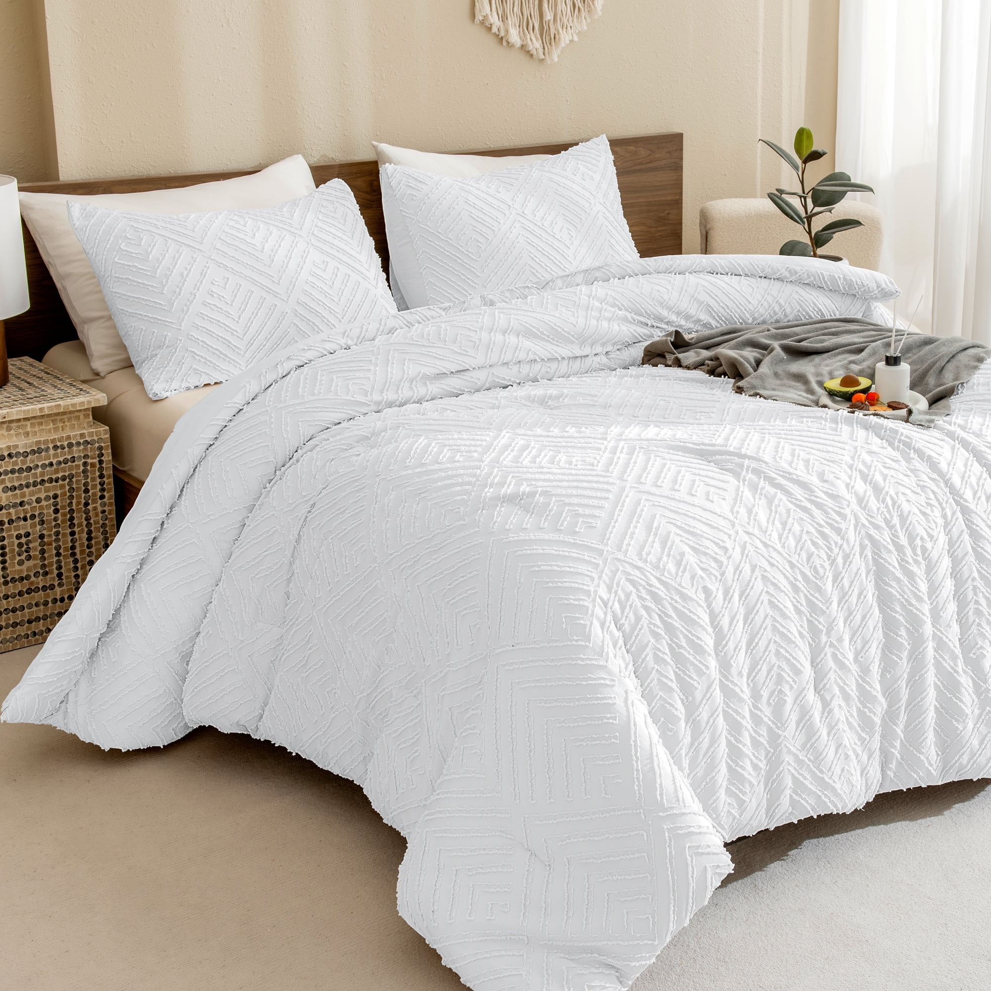 ANGENIA White Comforter Queen, 3 Pieces Soft Fluffy Bedding Comforter ...