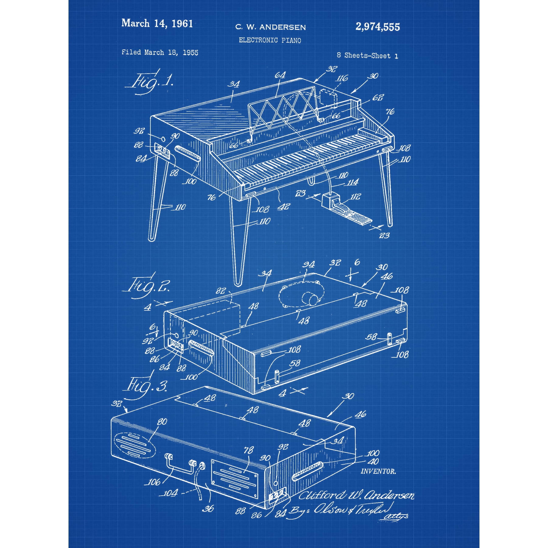 Andersen Wurlitzer Electronic Piano Music Instrument 1961 Patent Plan ...