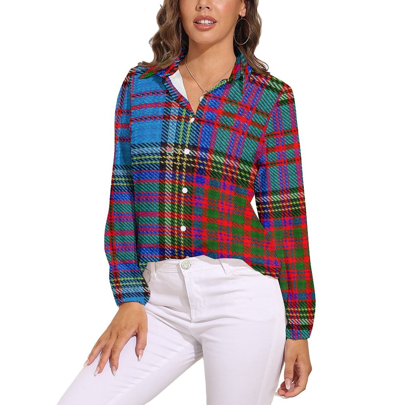 Anderson Clan Tartan Long Sleeve Blouse Woman Streetwear Casual Shirts ...