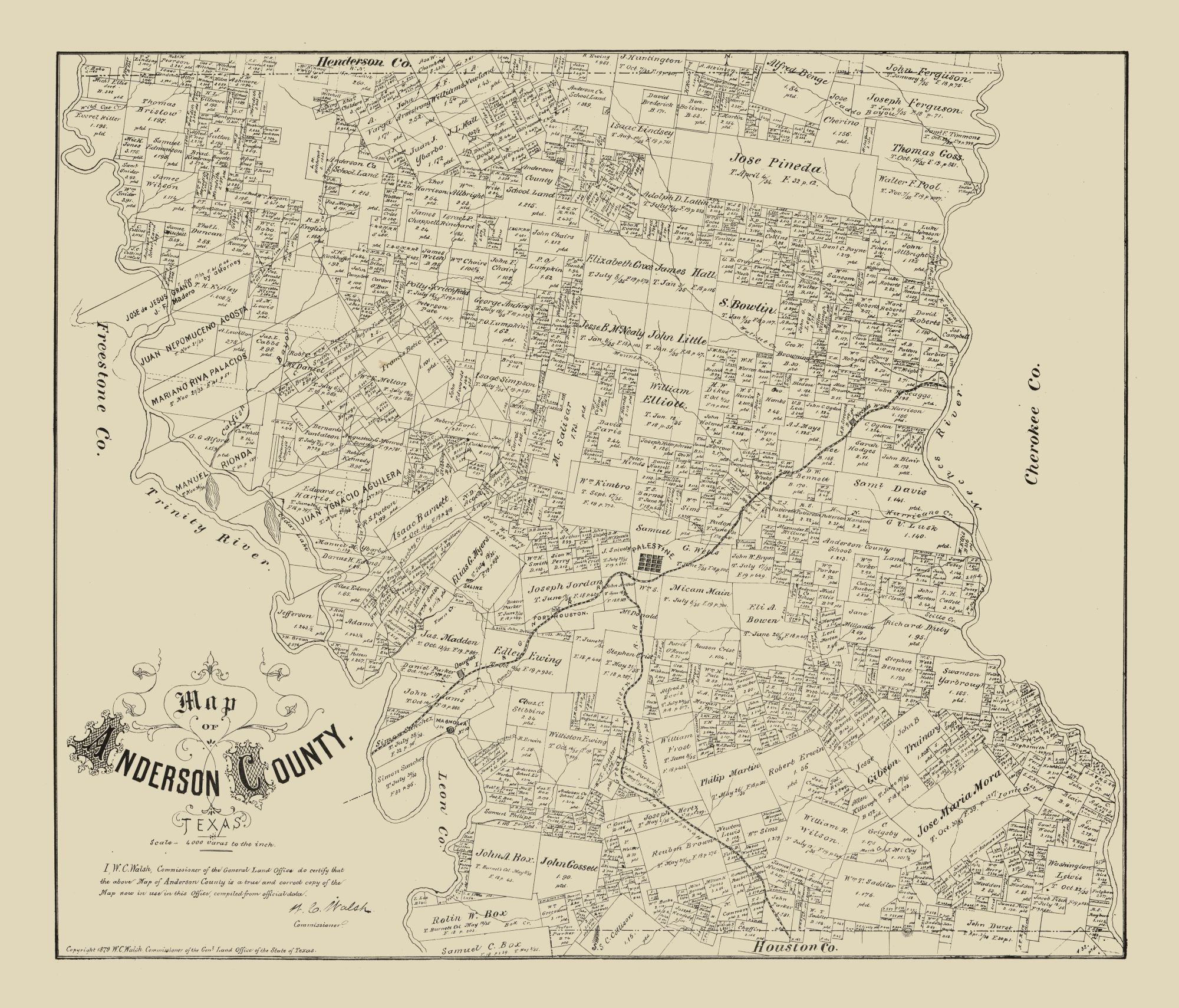 Historic County Map - Anderson County Texas - Walsh 1879 - 26.91 x 23 ...