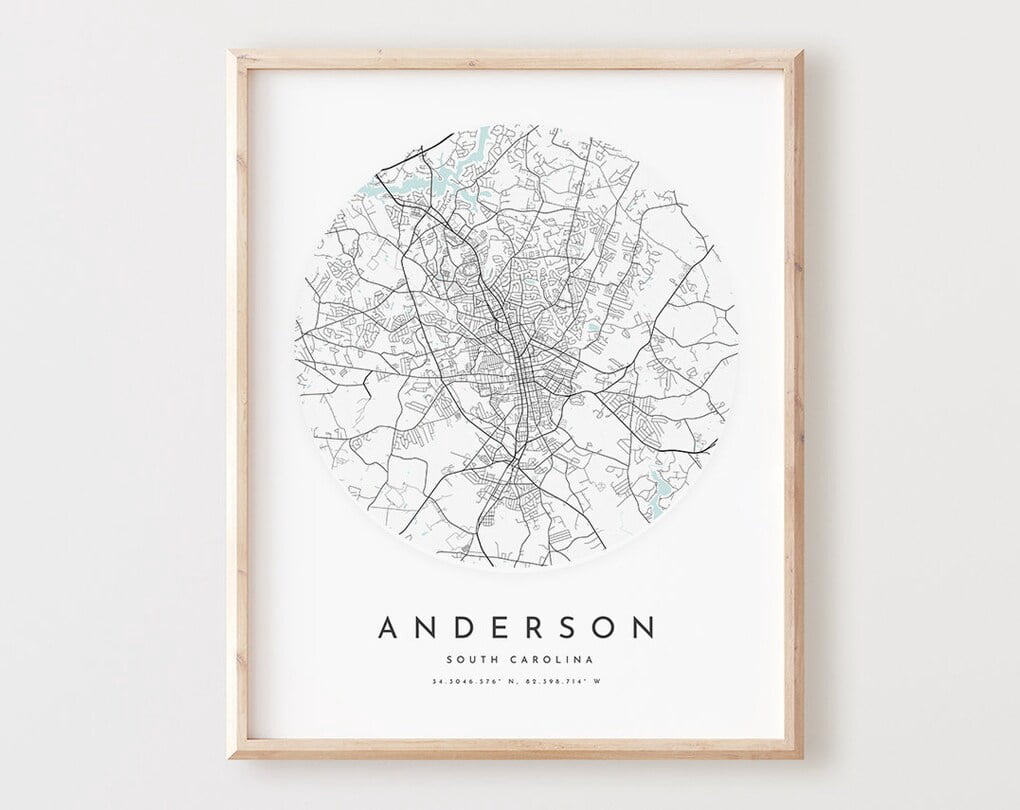 Anderson Map Print, Anderson Map Poster City Wall Art, Sc Road Map ...