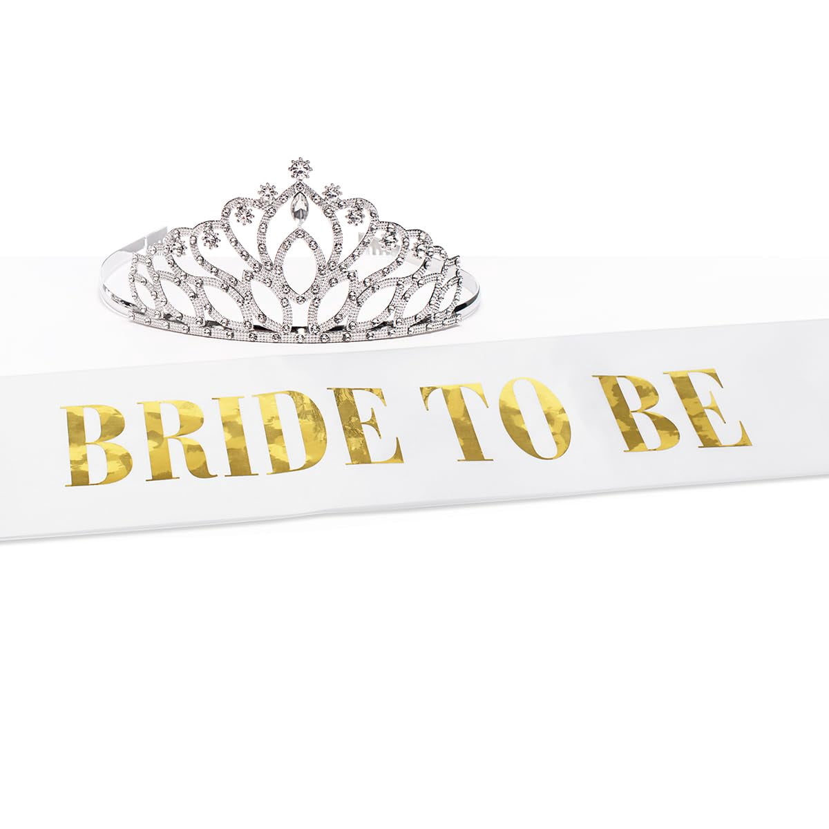 Anderson's Taylor Rhinestone Tiara and White BSL1 and Gold Satin Bride ...
