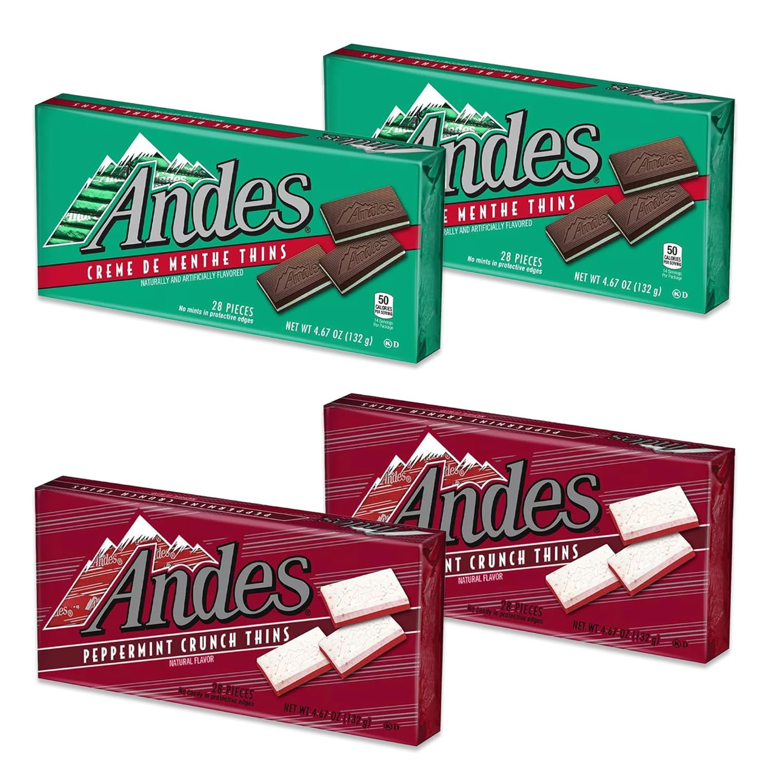 Andes Mints Peppermint Crunch Thins and Creme de Menthe Thins Variety 4 ...
