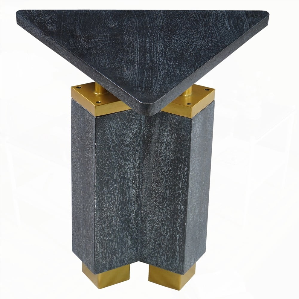 Andes Modern Triangular End Table - Mango Wood Crafted with Gold Brass ...