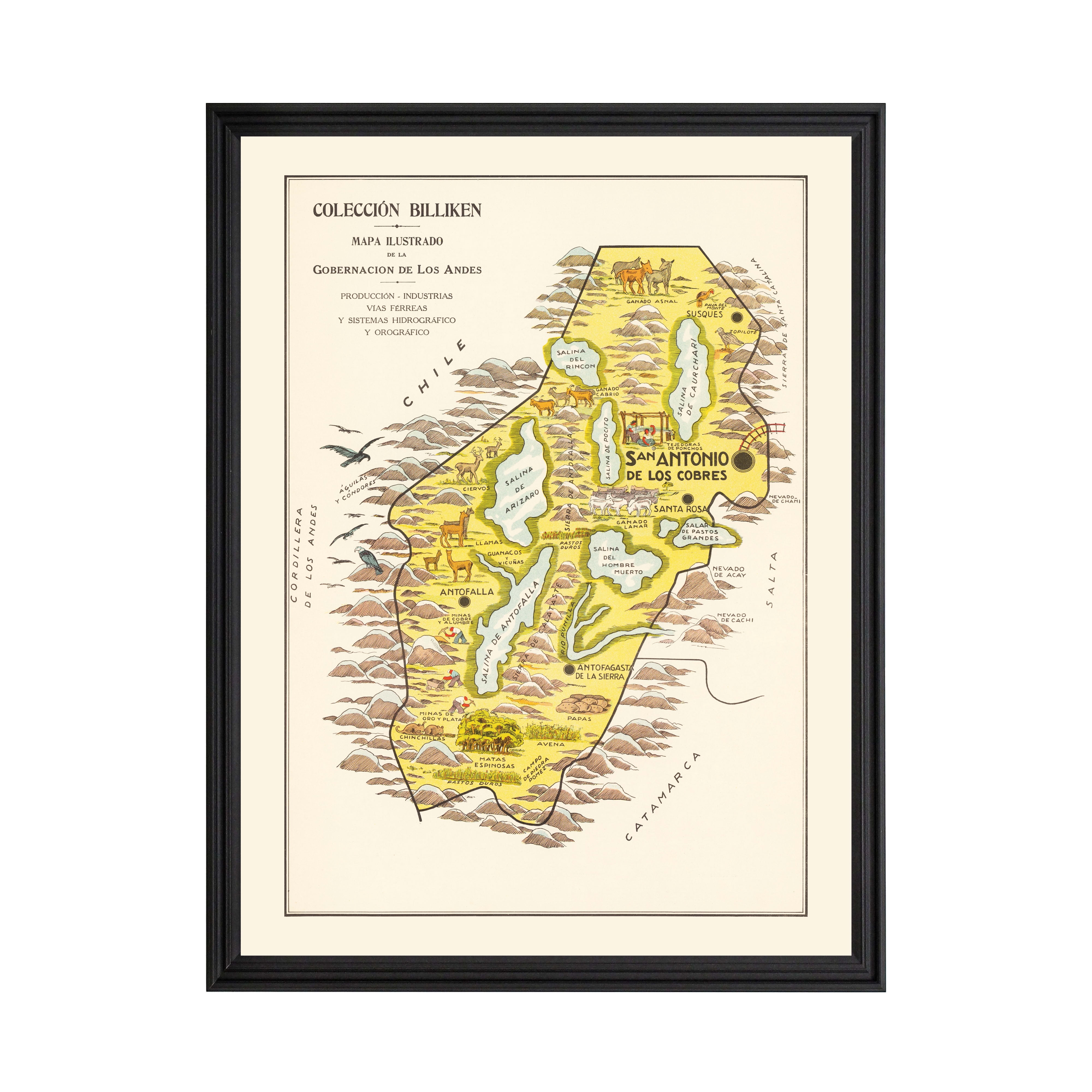 Andes Mountains Argentina Art, 1933 Vintage Map of Andes Mountains ...