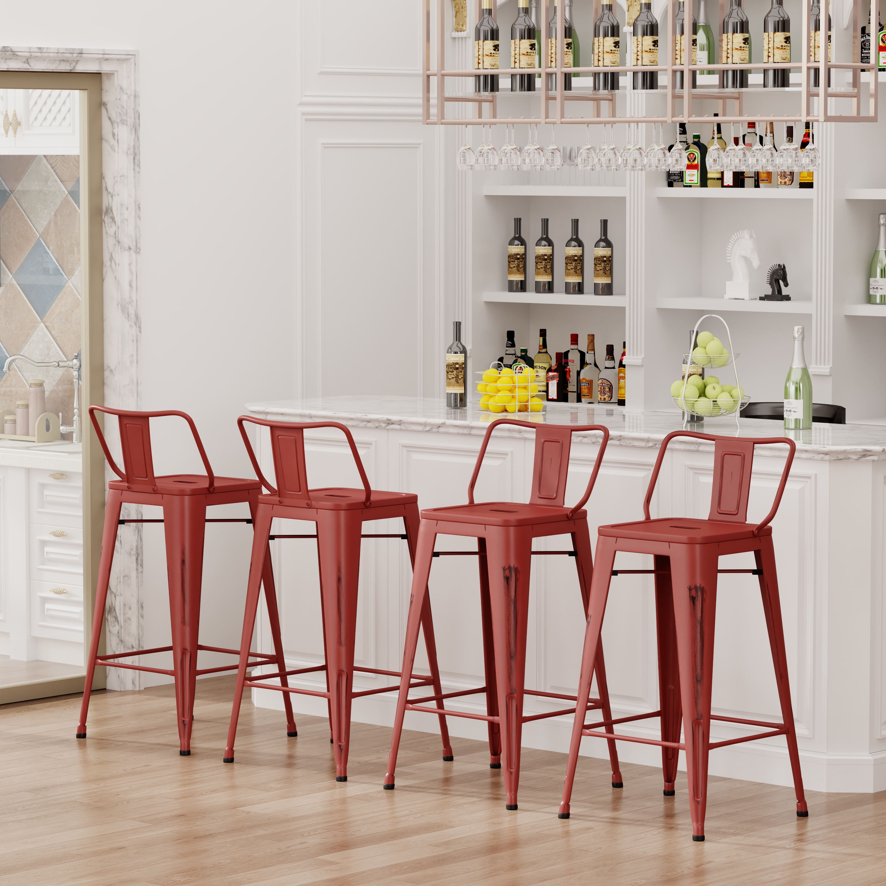 Free Shipping! Andeworld 24" Low Back Distressed Red Bar Stools ...