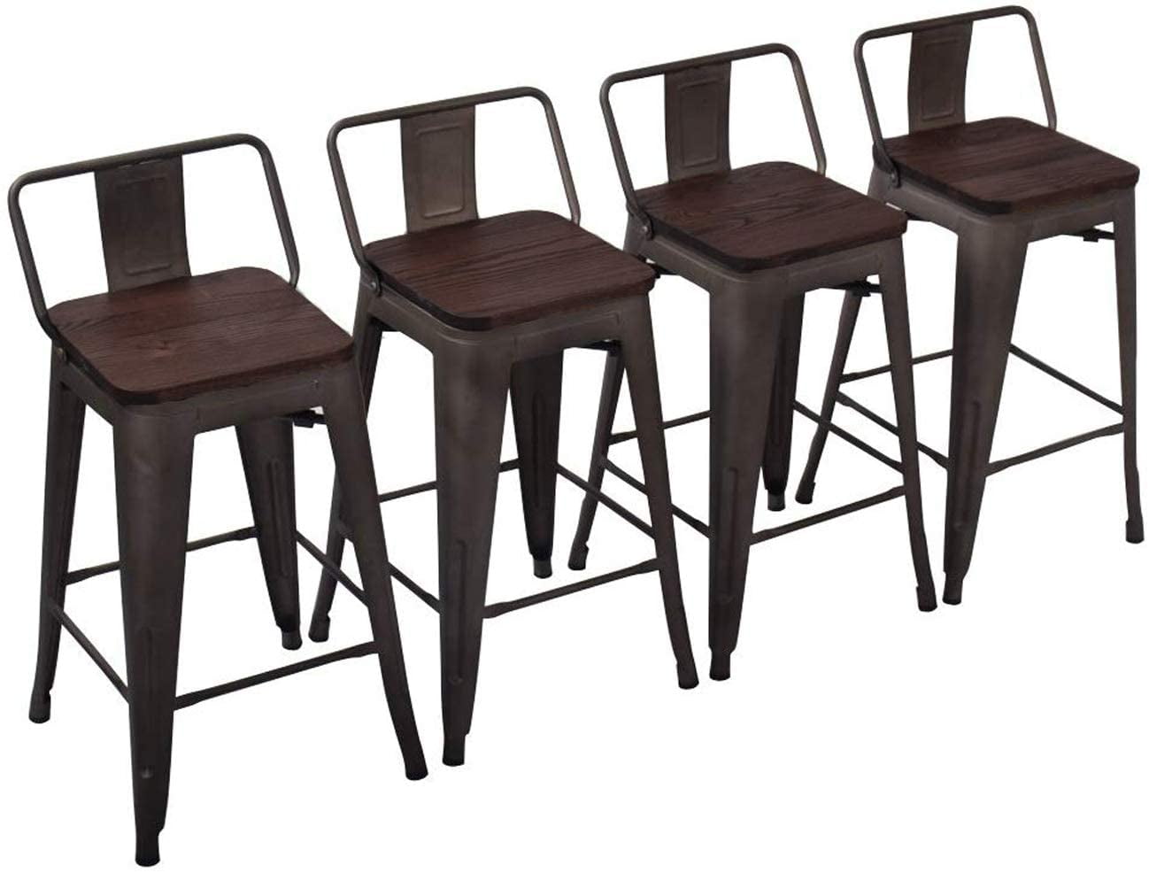 Andeworld 24" Metal Bar Stools Set of 4 Counter Height Stools with Wood ...