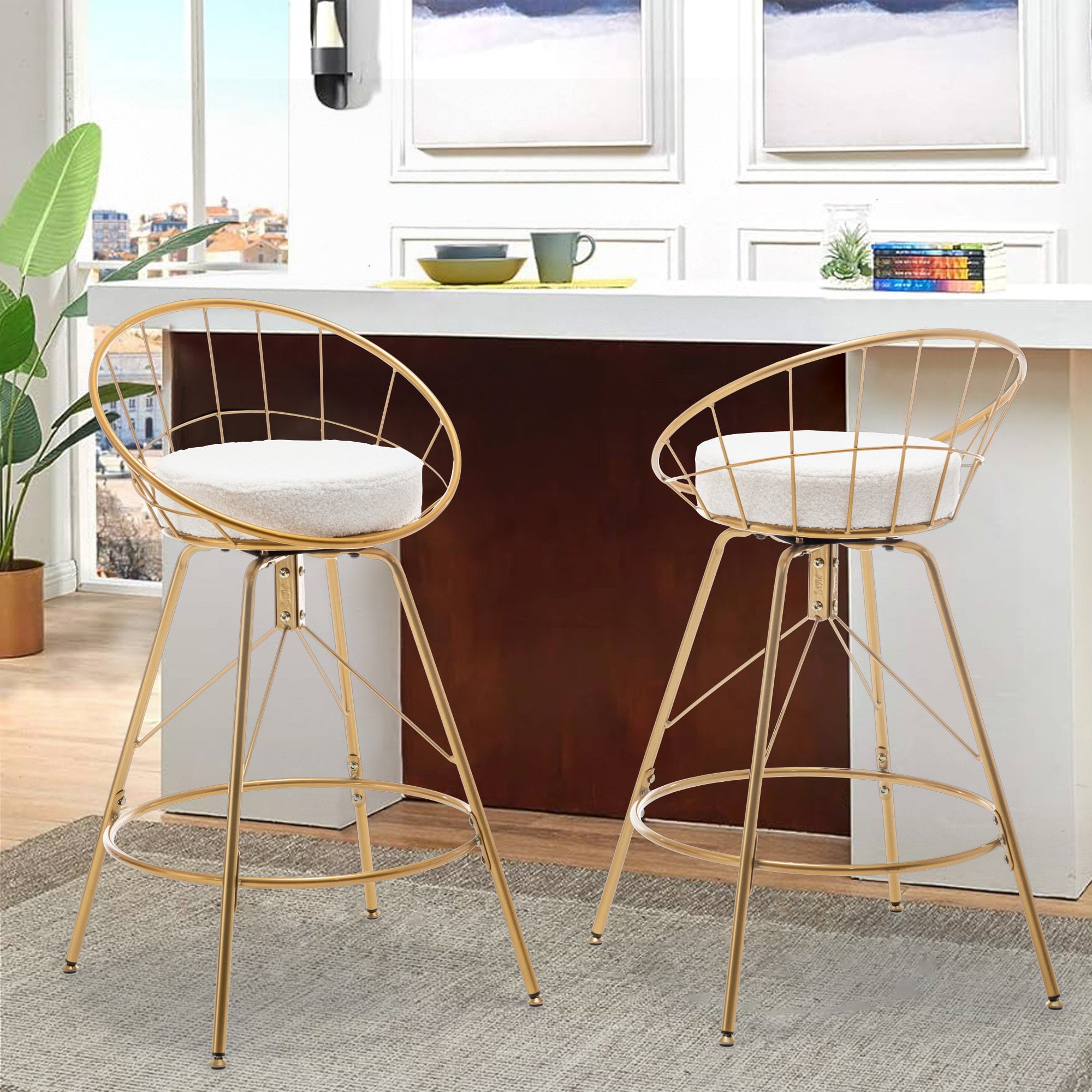 White faux fur bar stools store