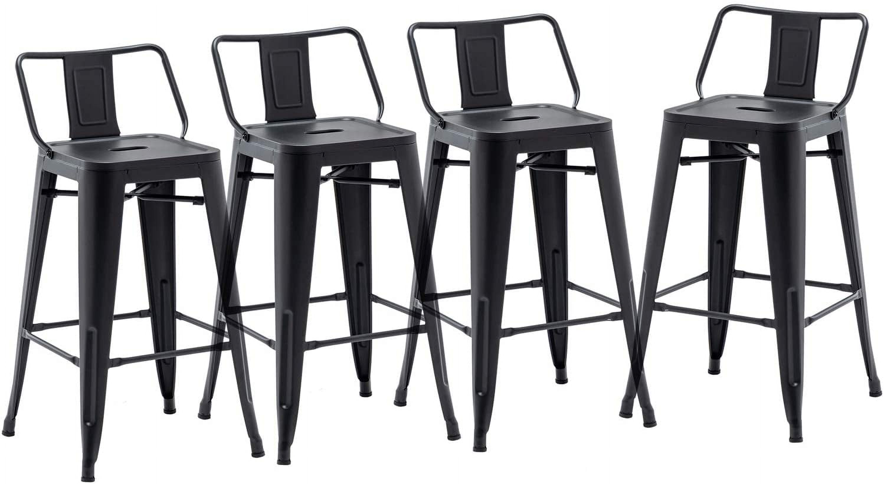 "Andeworld Set of 4 Black 26"" Low Back Metal Counter Height Bar Stools ...