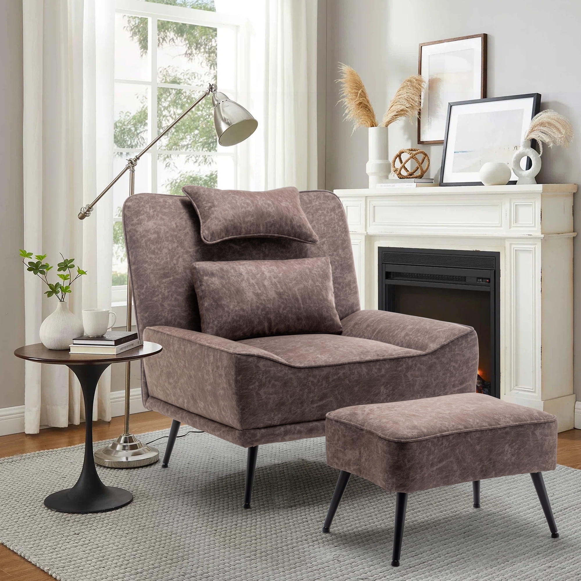 Andeworld Modern Arm Set, Small Lounge Accent Chair with Ottoman for ...