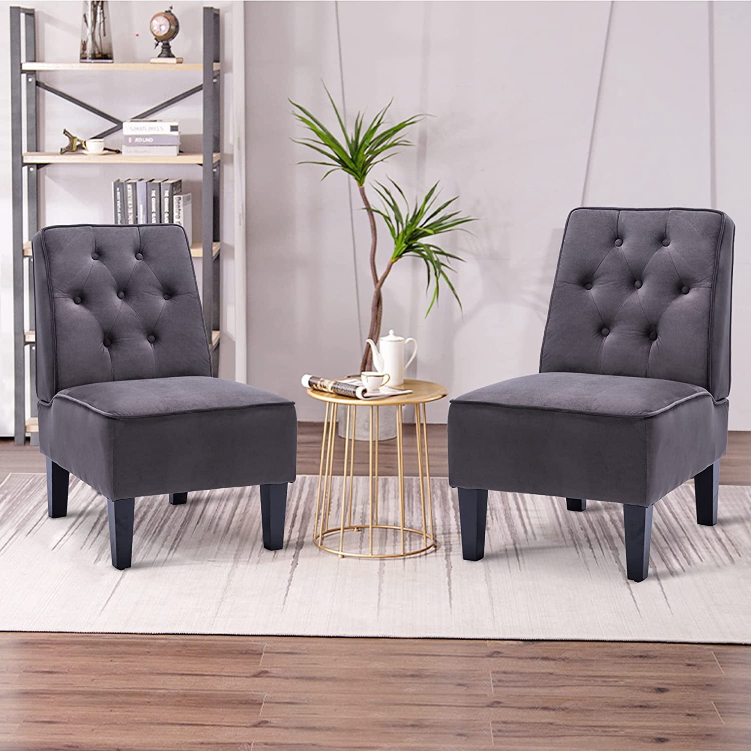 Andeworld Set of 2 Elegant Armless Dark Grey Accent Chairs with Button ...