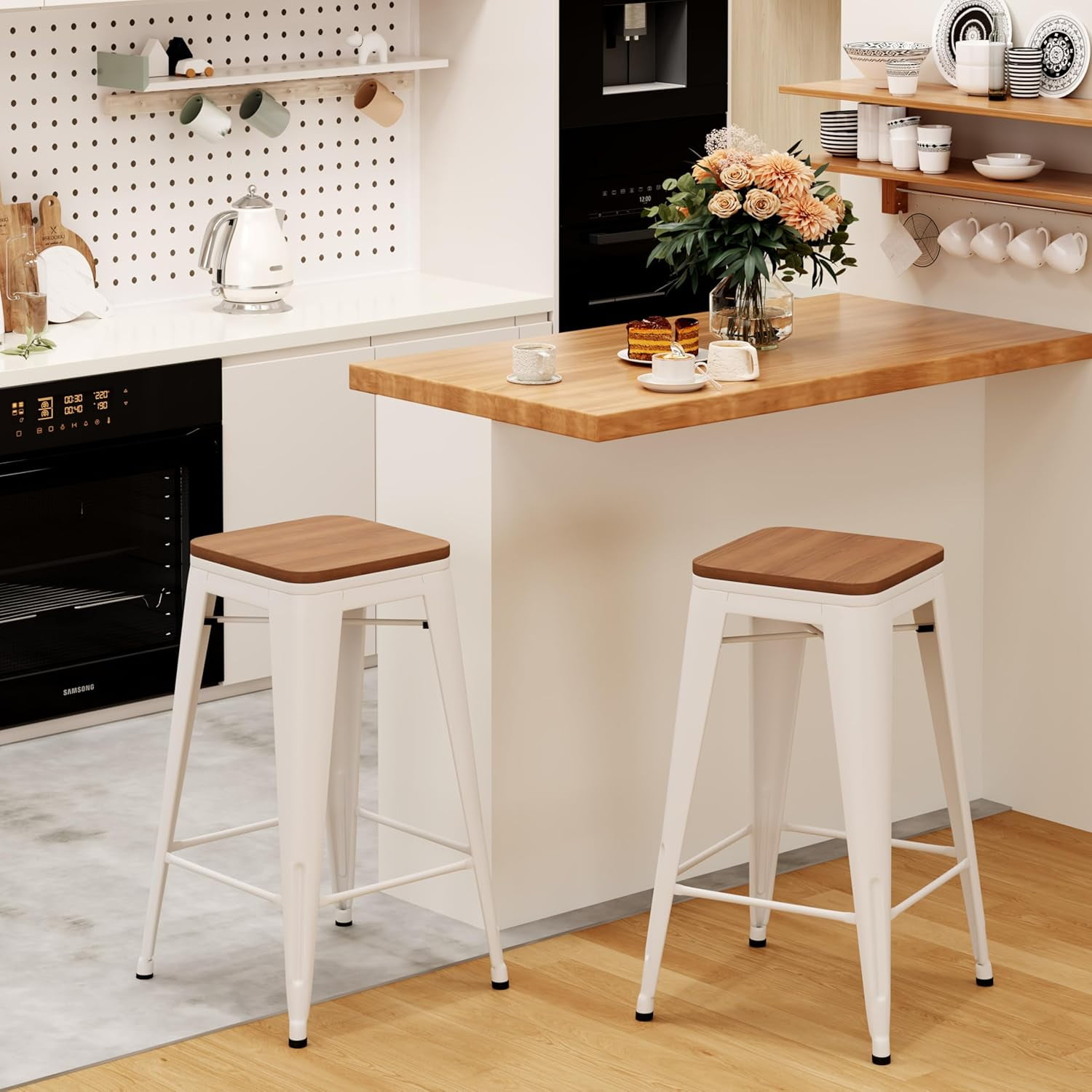 Andeworld Bar Stools Set of 2 Stackable Metal Bar Stools Counter Height ...