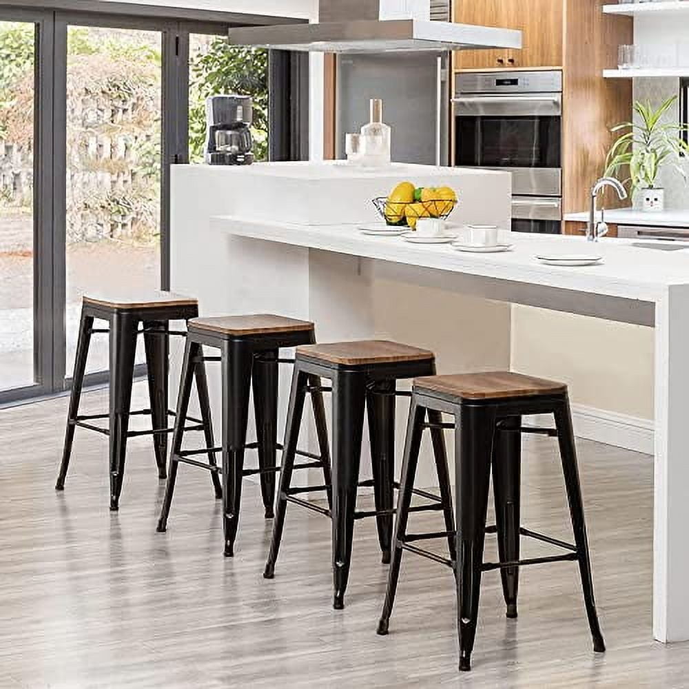 Andeworld Bar Stools Set of 4 Stackable Metal Bar Stools Industrial ...