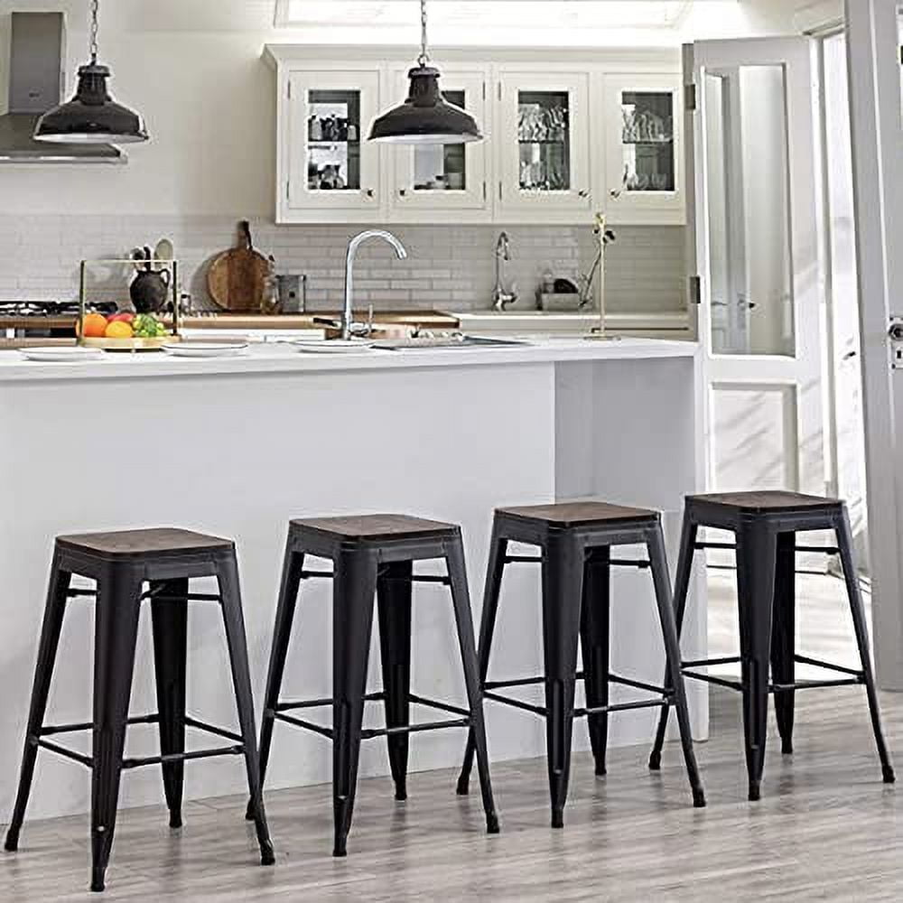 Andeworld Bar Stools Set of 4 Stackable Metal Bar Stools Industrial ...