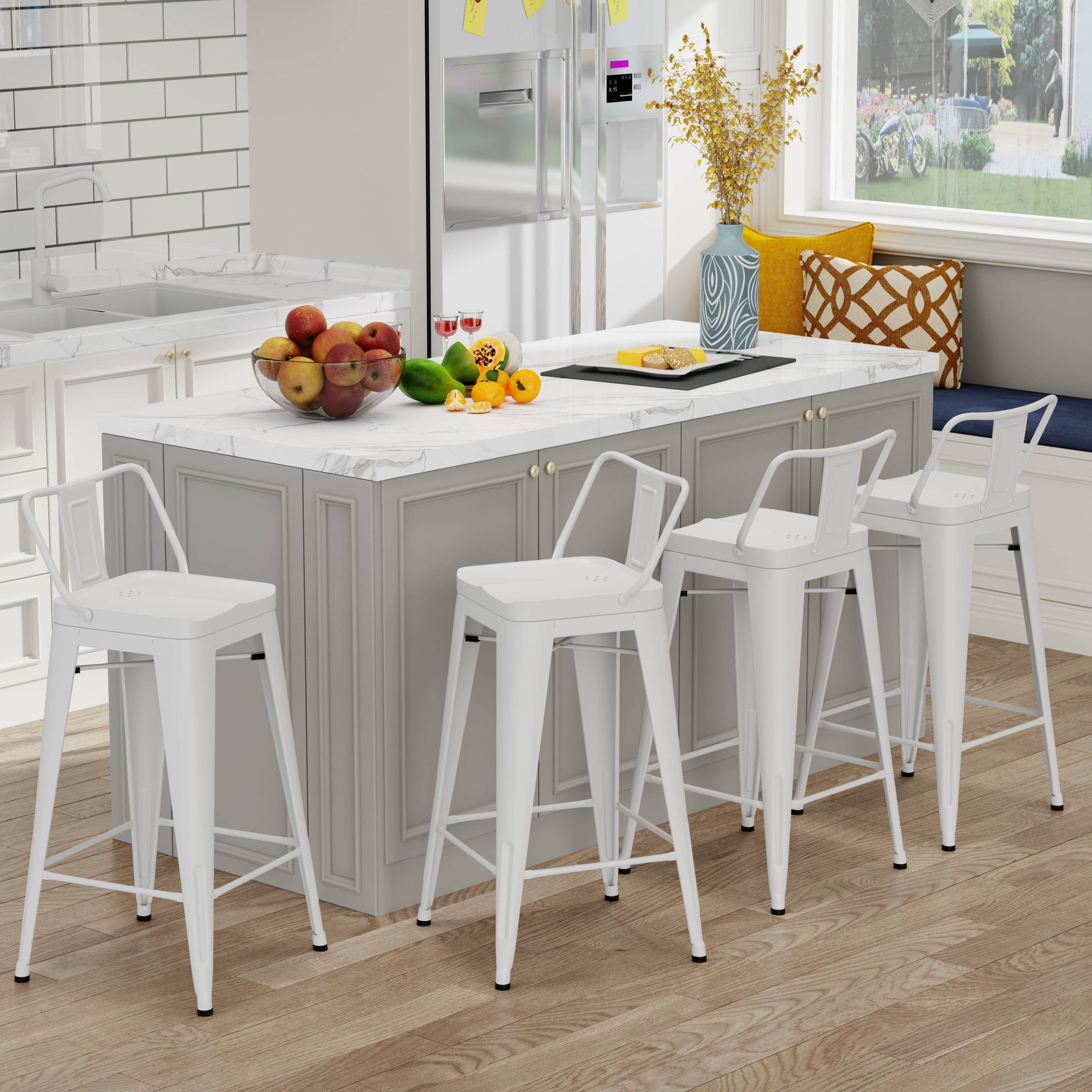 Andeworld Bar Stools Set of 4,Counter Height Barstools Metal Bar Stools ...