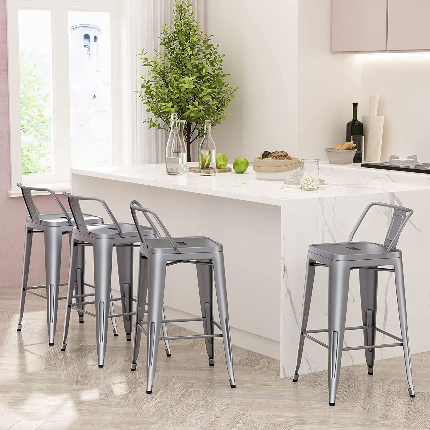 Andeworld Bar Stools Set of 4 Counter Height Stools Industrial Metal ...